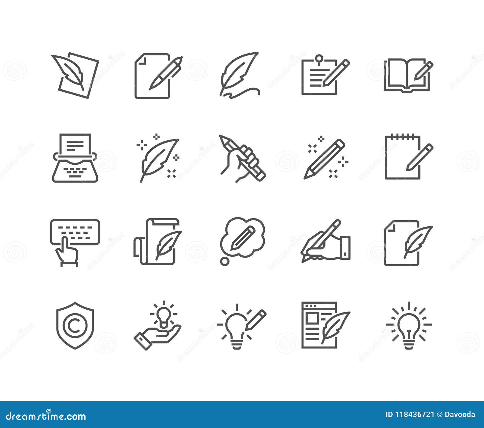 Line Copywriting Icons stock vector. Illustration of pencil - 118436721