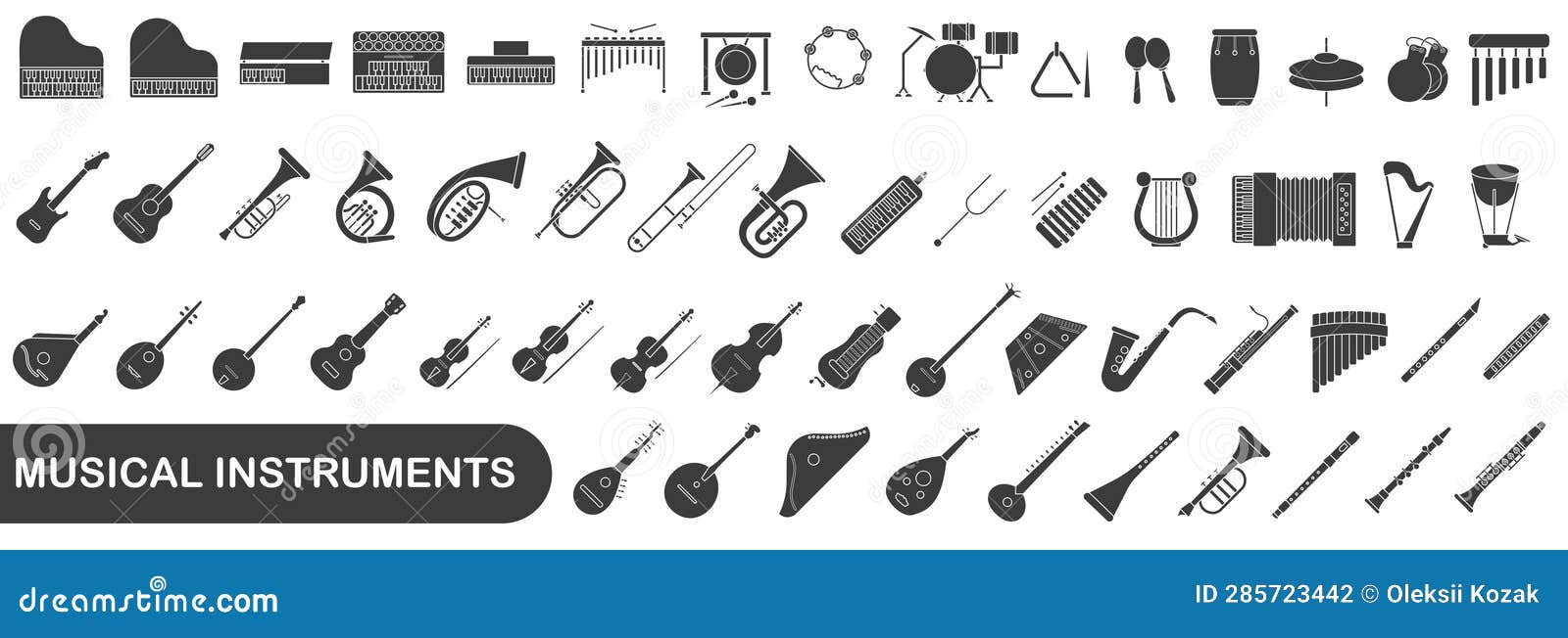 A Simple Set of Dark Hollow Musical Instruments. Images of Various ...