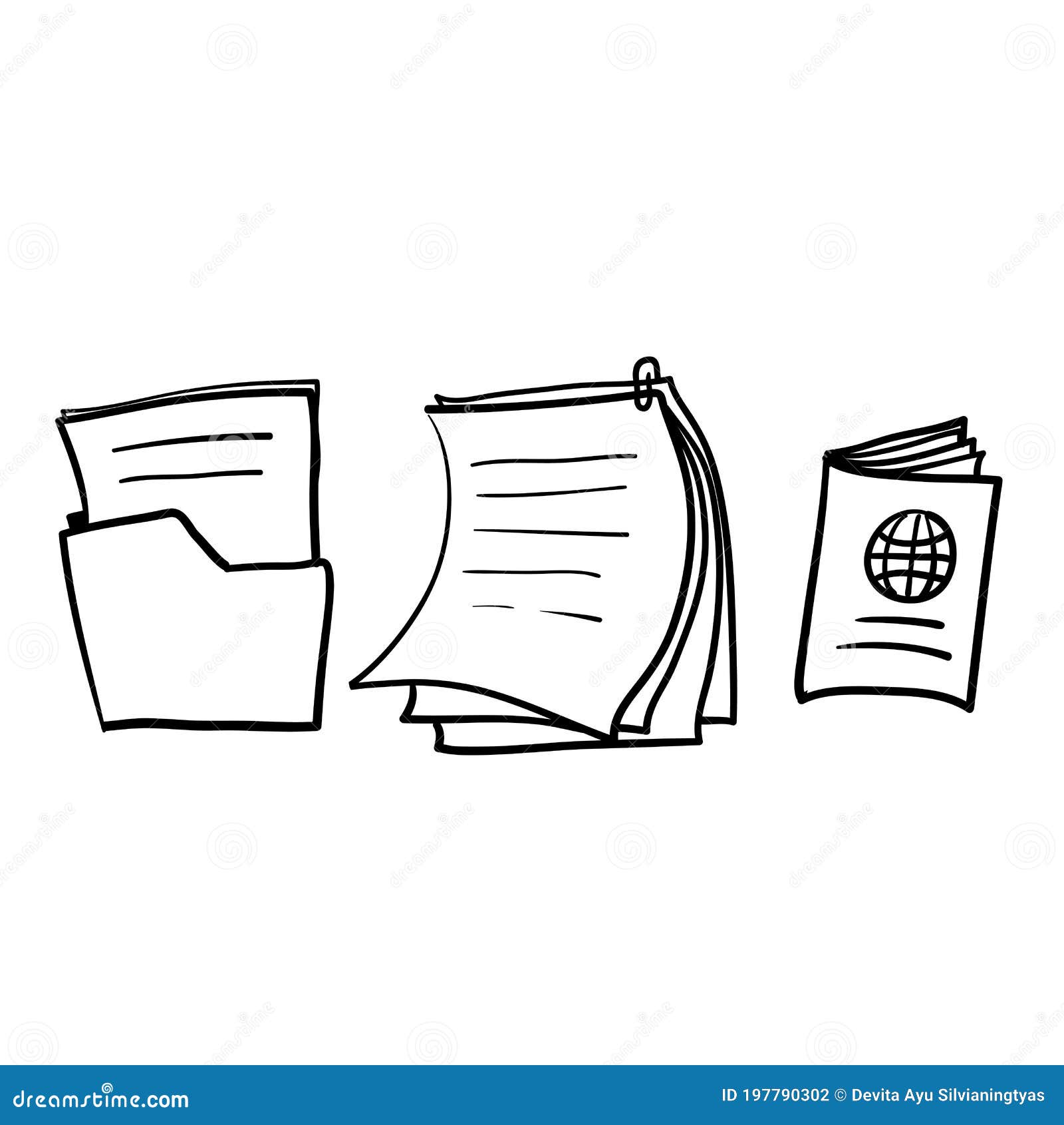 Simple Set of Documents Related Vector Line Icons with Hand Drawn ...