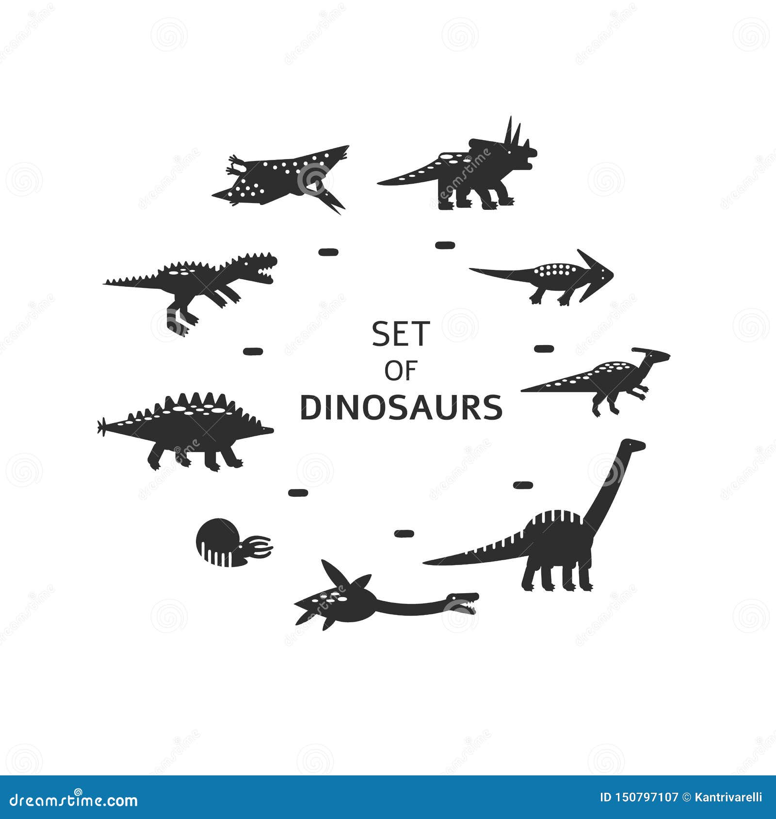Simple Set Flat Style Icons of Different Dinosaurs. Stock Vector ...