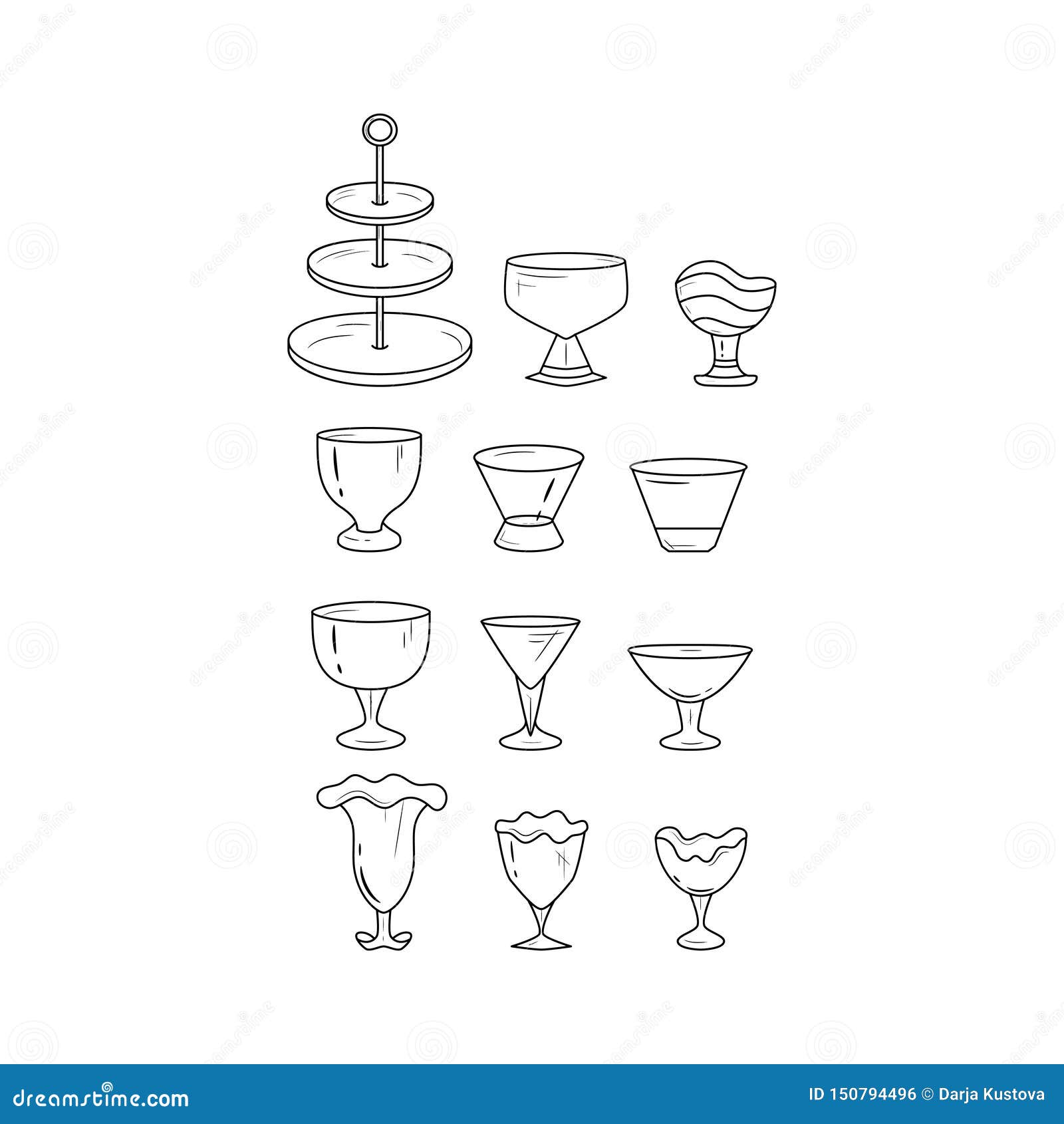 Simple Set of Glass Dish Icons. Black and White Icon Set Stock Vector ...