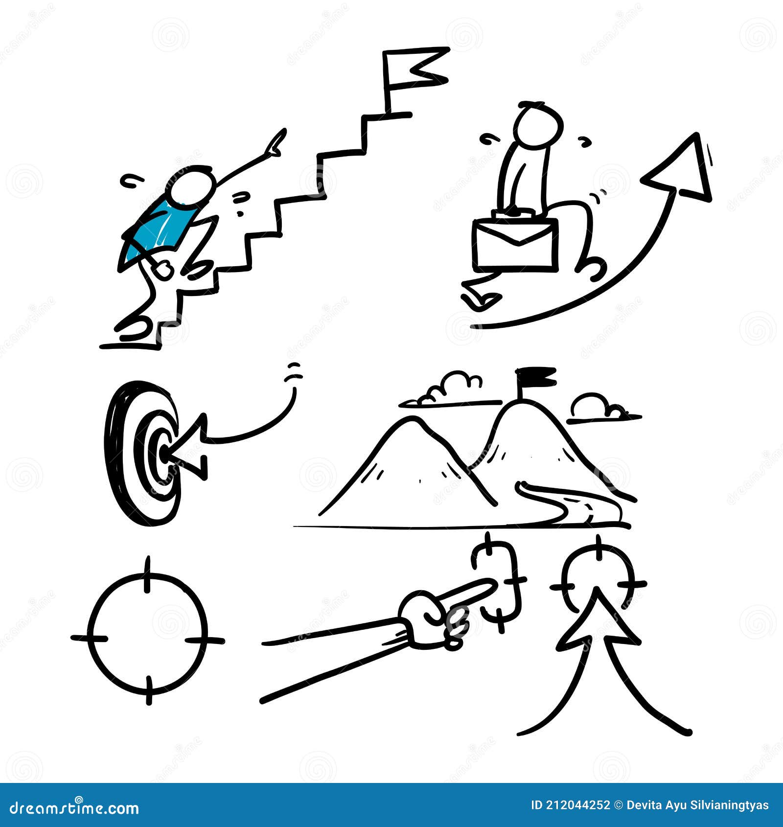 Simple Set of Hand Drawn Target and Goal Related Vector Line Icons in ...
