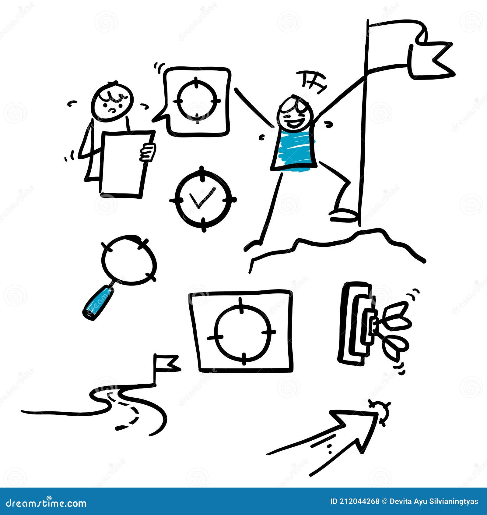 Simple Set of Hand Drawn Target and Goal Related Vector Line Icons in ...