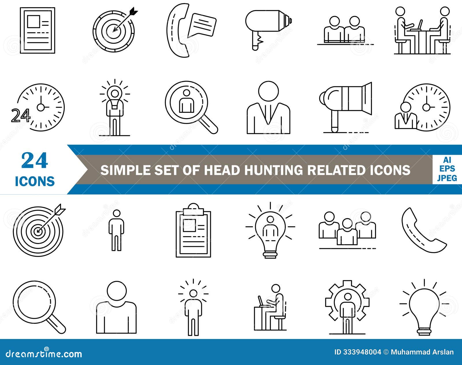 Simple Set of Head Hunting Related Vector Line Icons Vector Illustrator ...