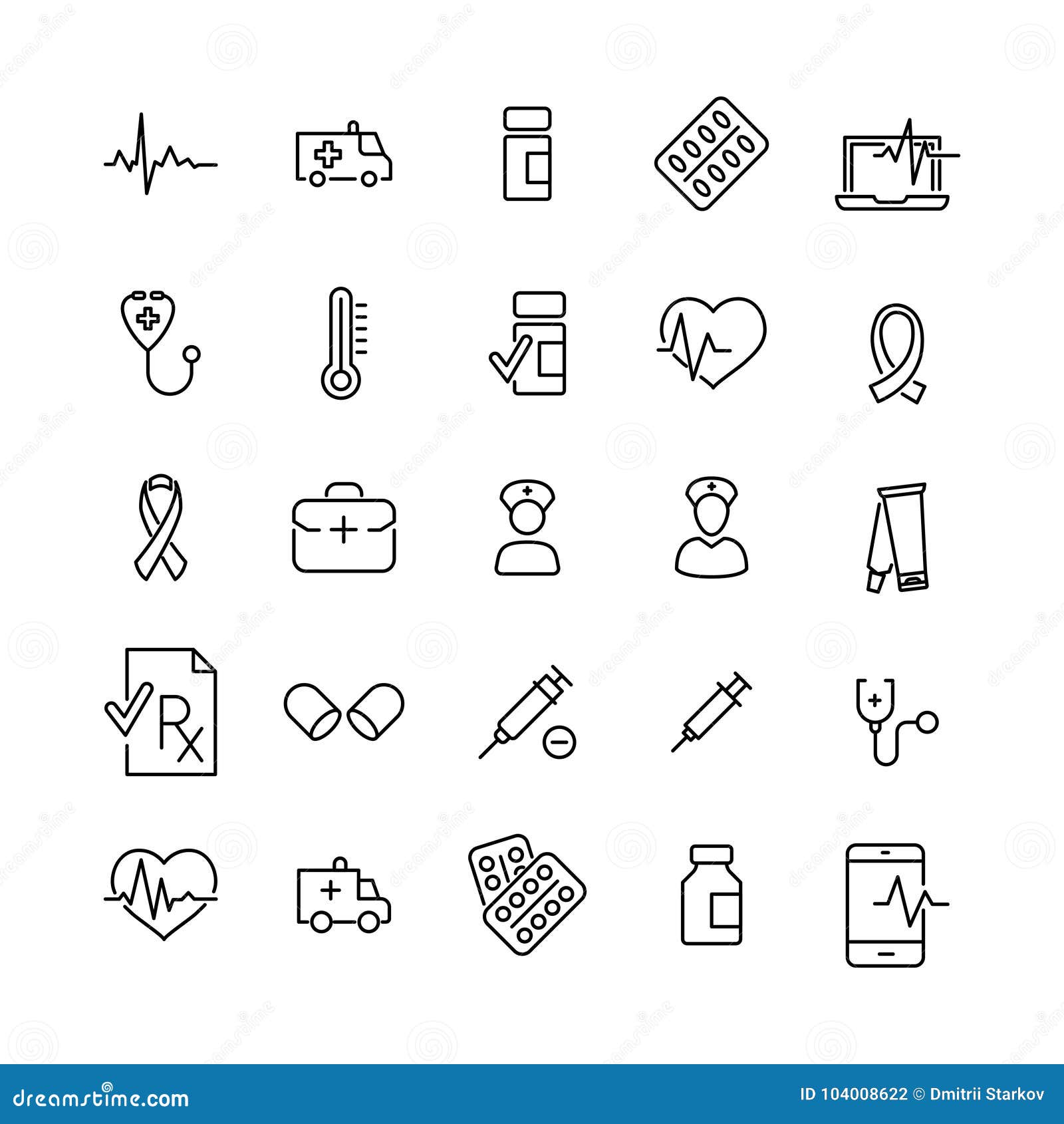 Simple Set of Health Related Outline Icons. Stock Vector - Illustration ...