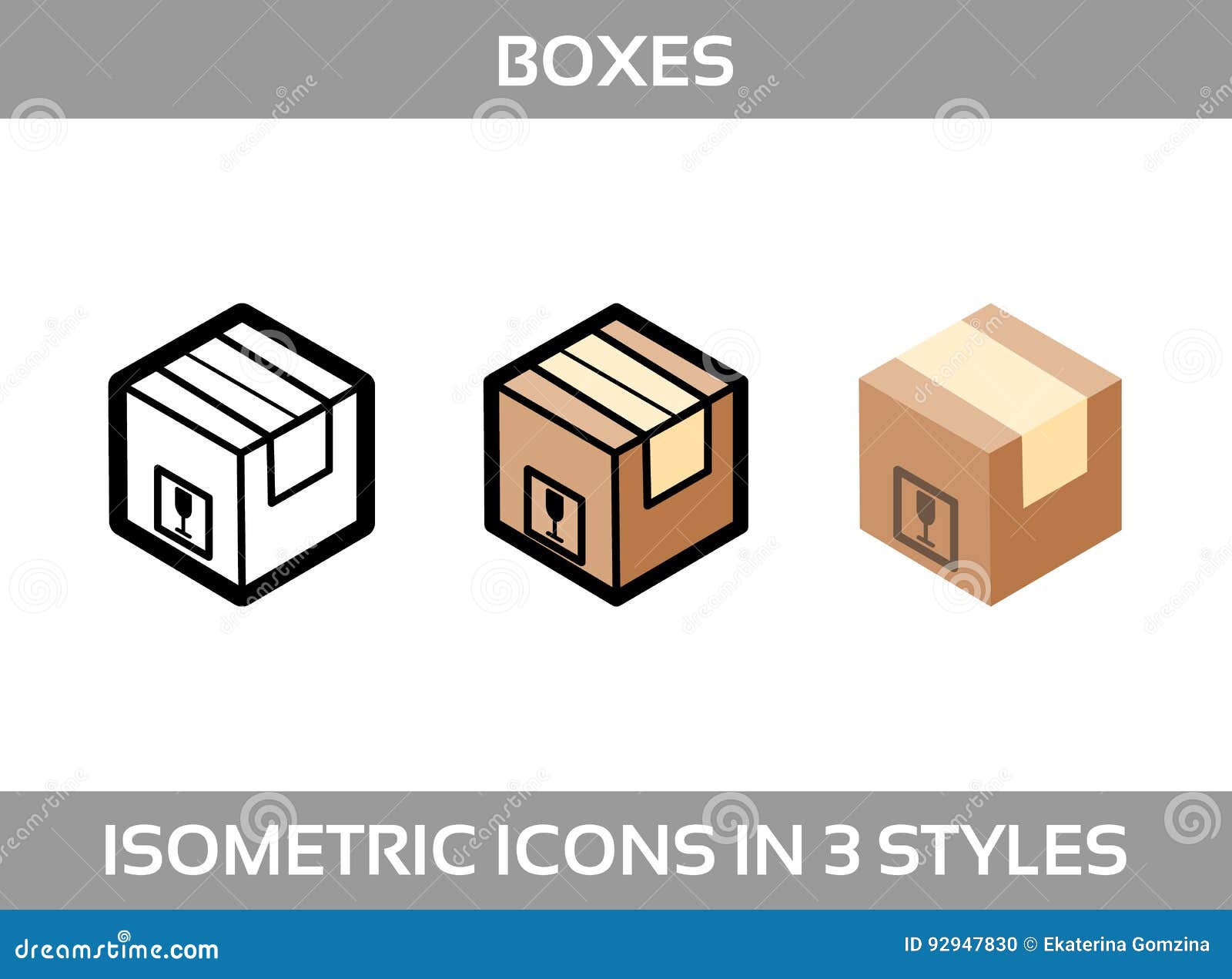 Simple Set OfÂ Isometric Packaging Boxes Vector Icons In Three Styles ...