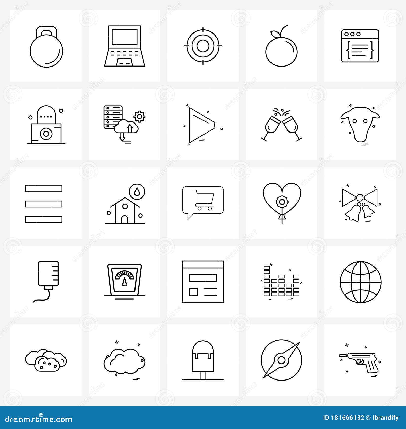 Simple Set of 25 Line Icons Such As Development, Coding, Goal, Code ...