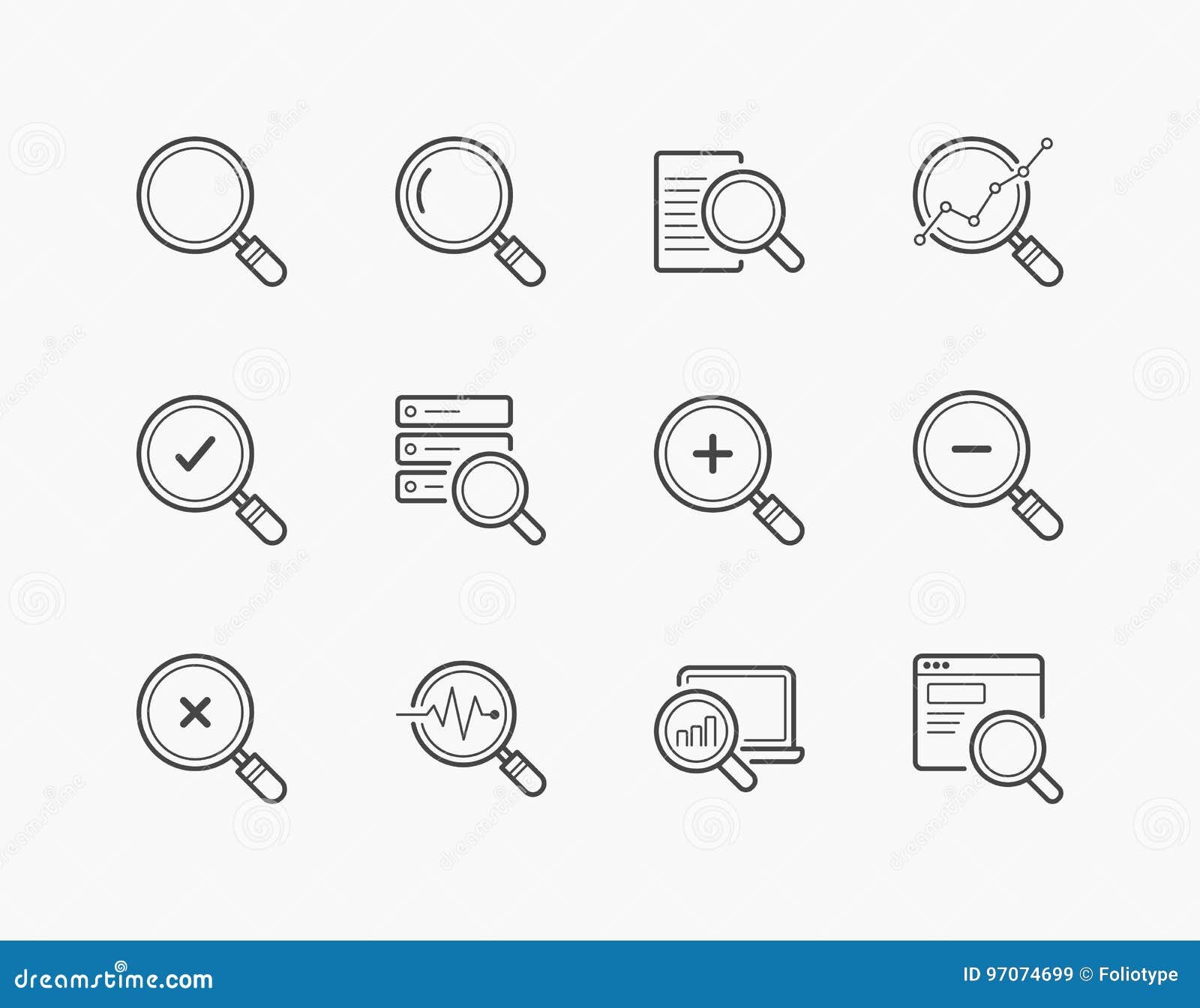 Simple Set of Magnify Glass Thin Line Icons Stock Vector - Illustration ...