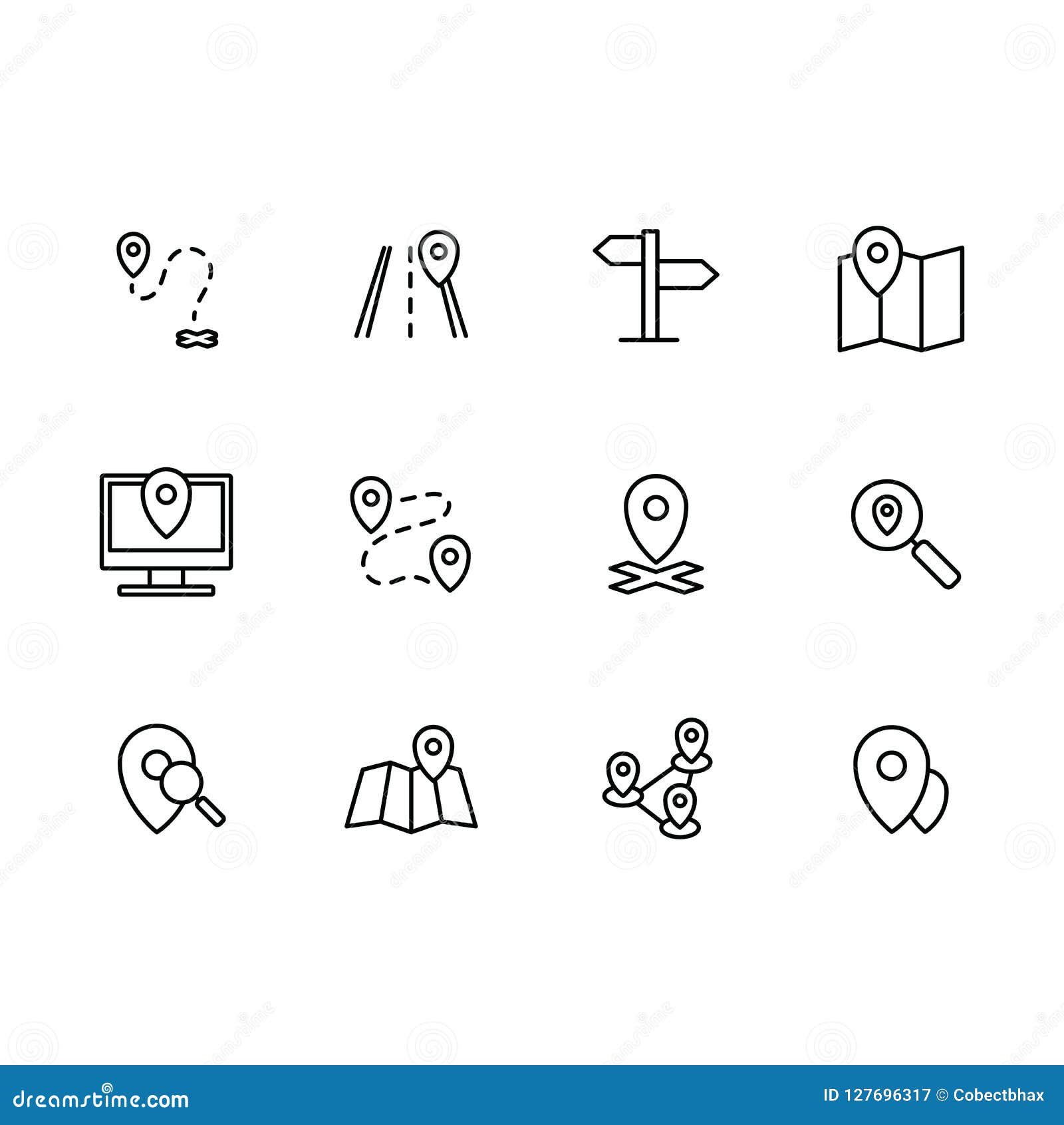 Simple Set Map Pointer, Navigation, Location Vector Line Icon. Contains Such Icons Arrows, Map ...