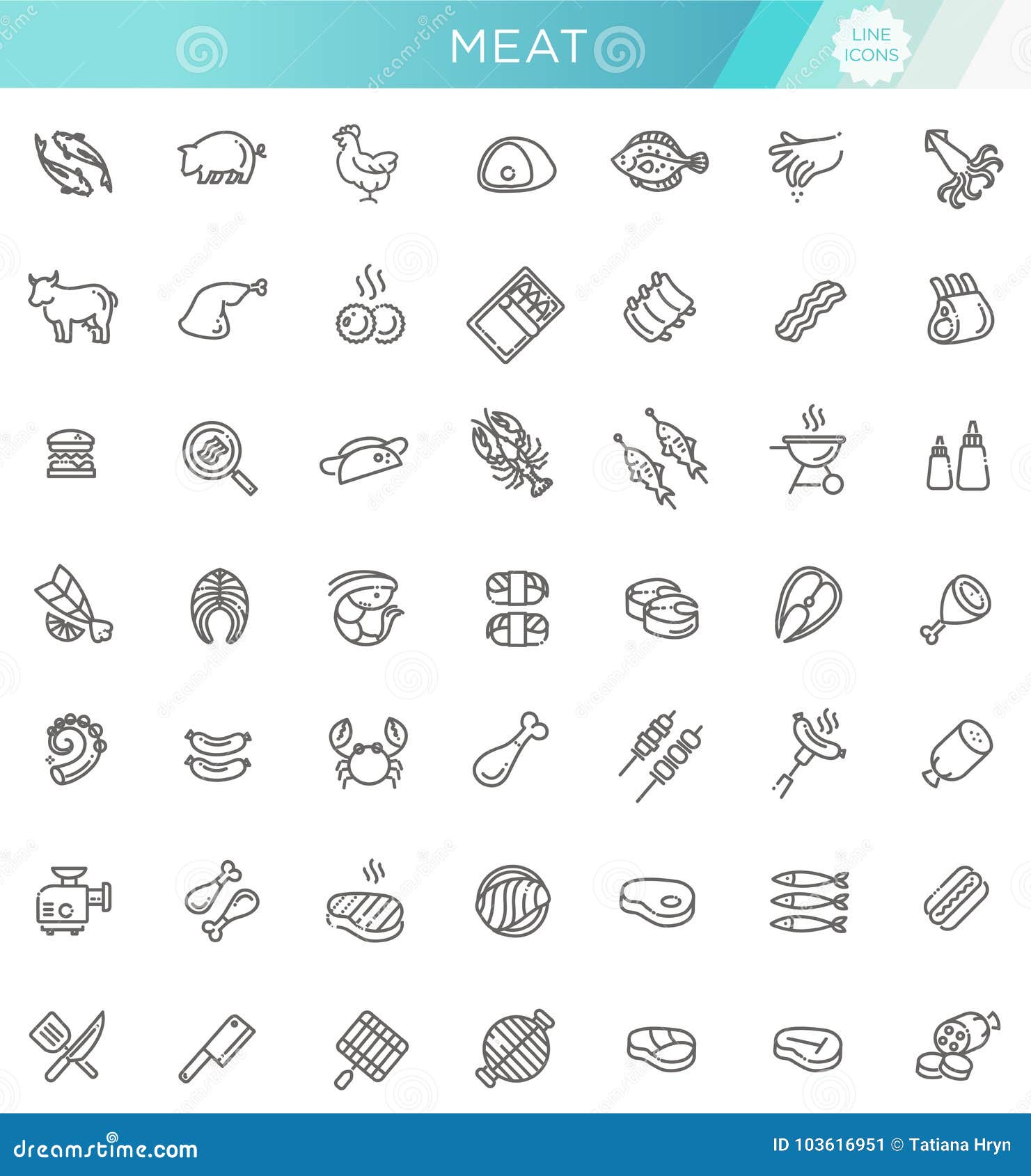 Simple Set of Meat Related Vector Line Icons Stock Vector ...