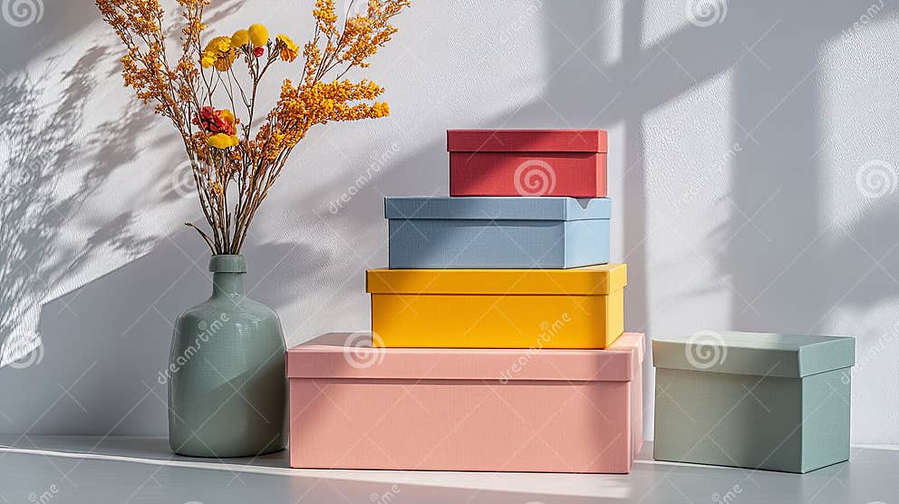 A Simple Set of Modular Storage Boxes Stacked on a Bright Surface Stock ...