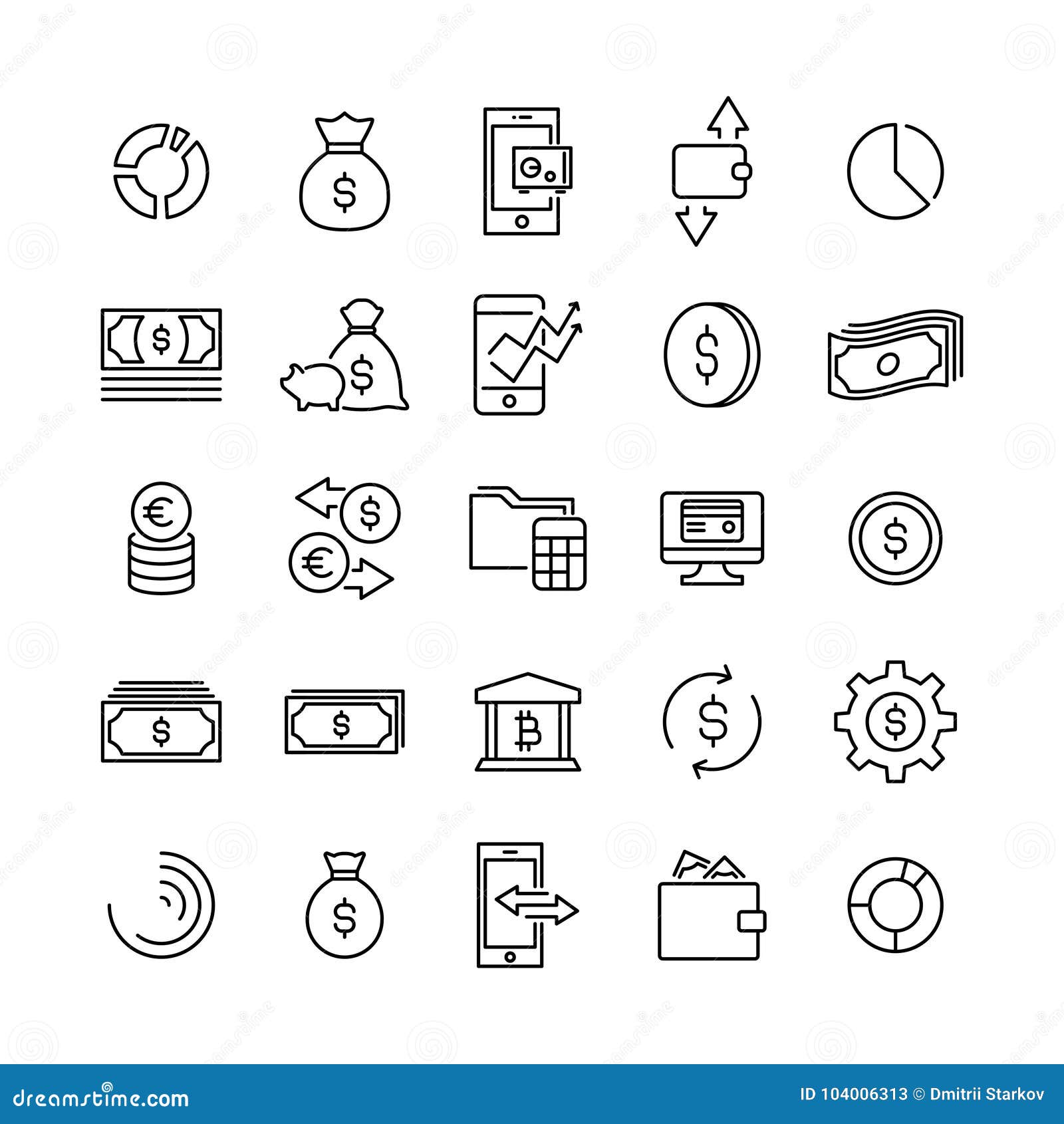 Simple Set of Money Related Outline Icons. Stock Vector - Illustration ...