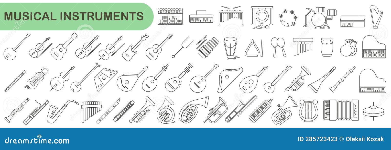Simple Set of Musical Instruments in Thin Line Design. Images of ...