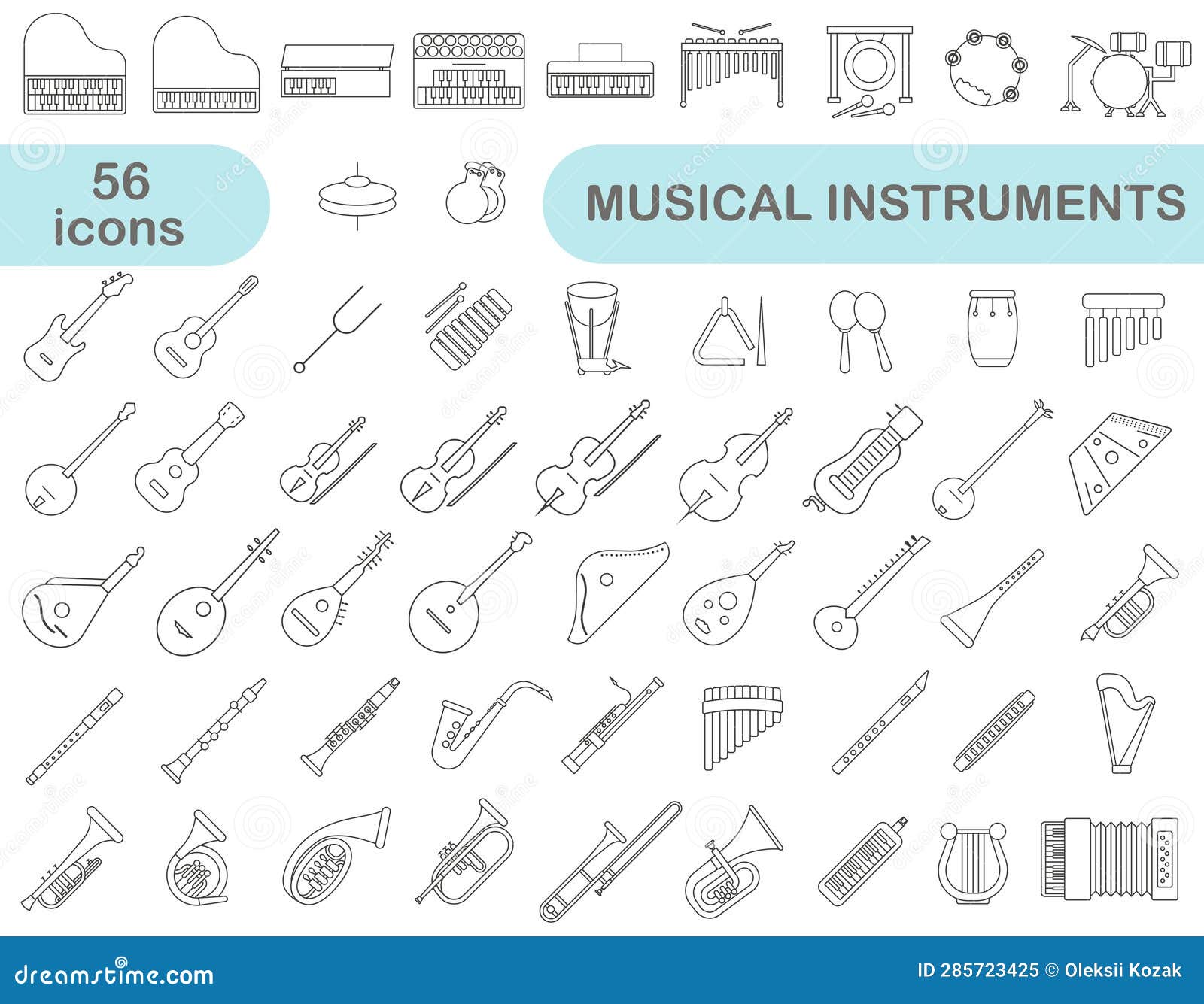 Simple Set of Musical Instruments in Thin Line Design. Images of ...
