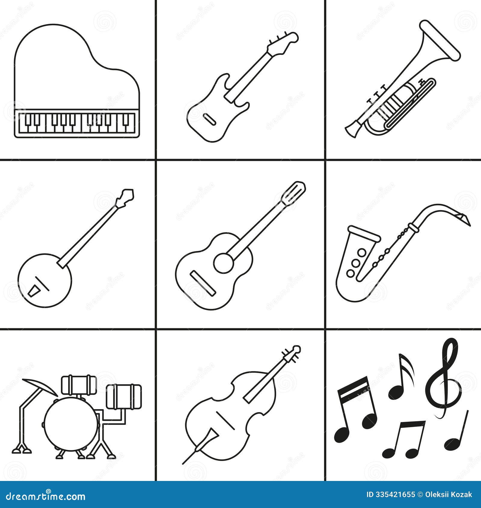 A Simple Set of Musical Instruments in a Thin Line. Image of Jazz and ...