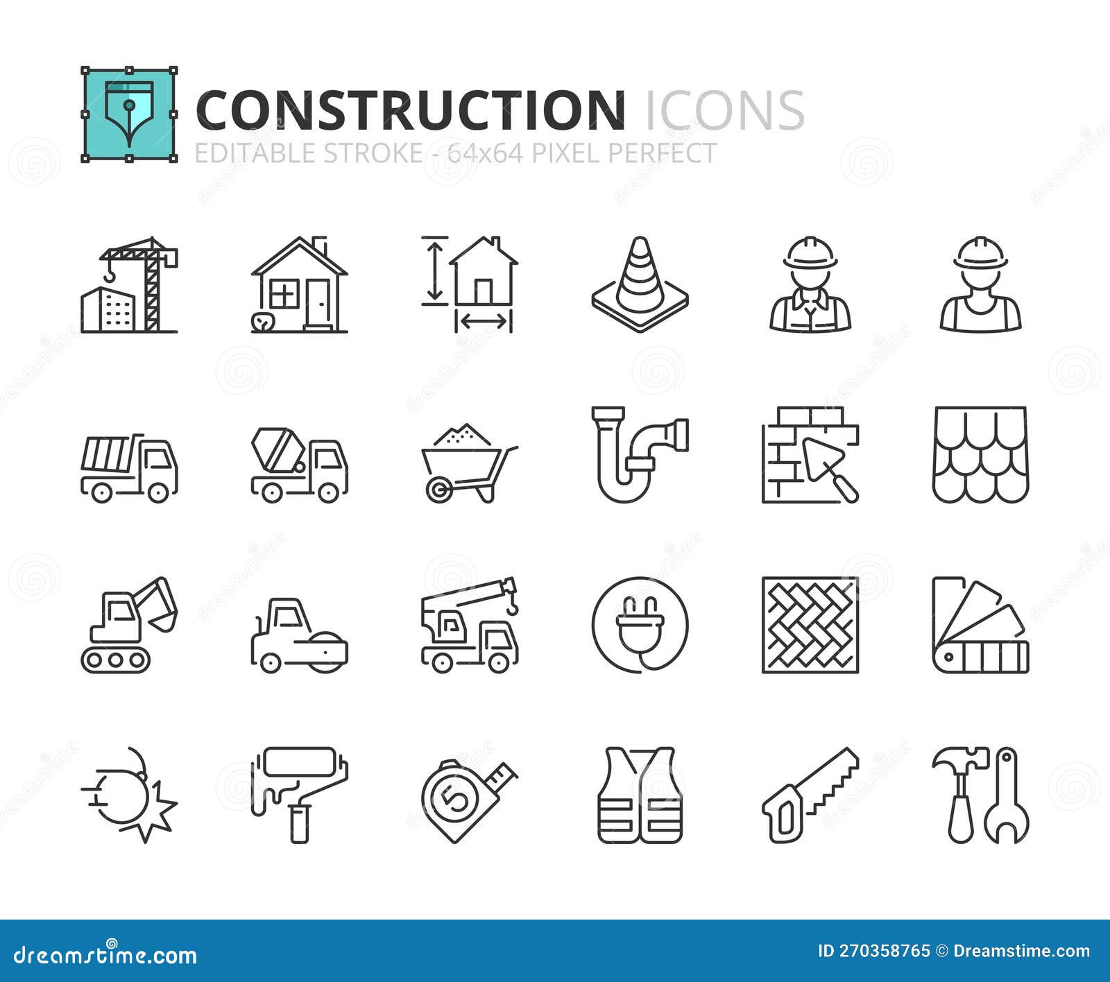 Simple Set of Outline Icons about Construction Stock Illustration ...