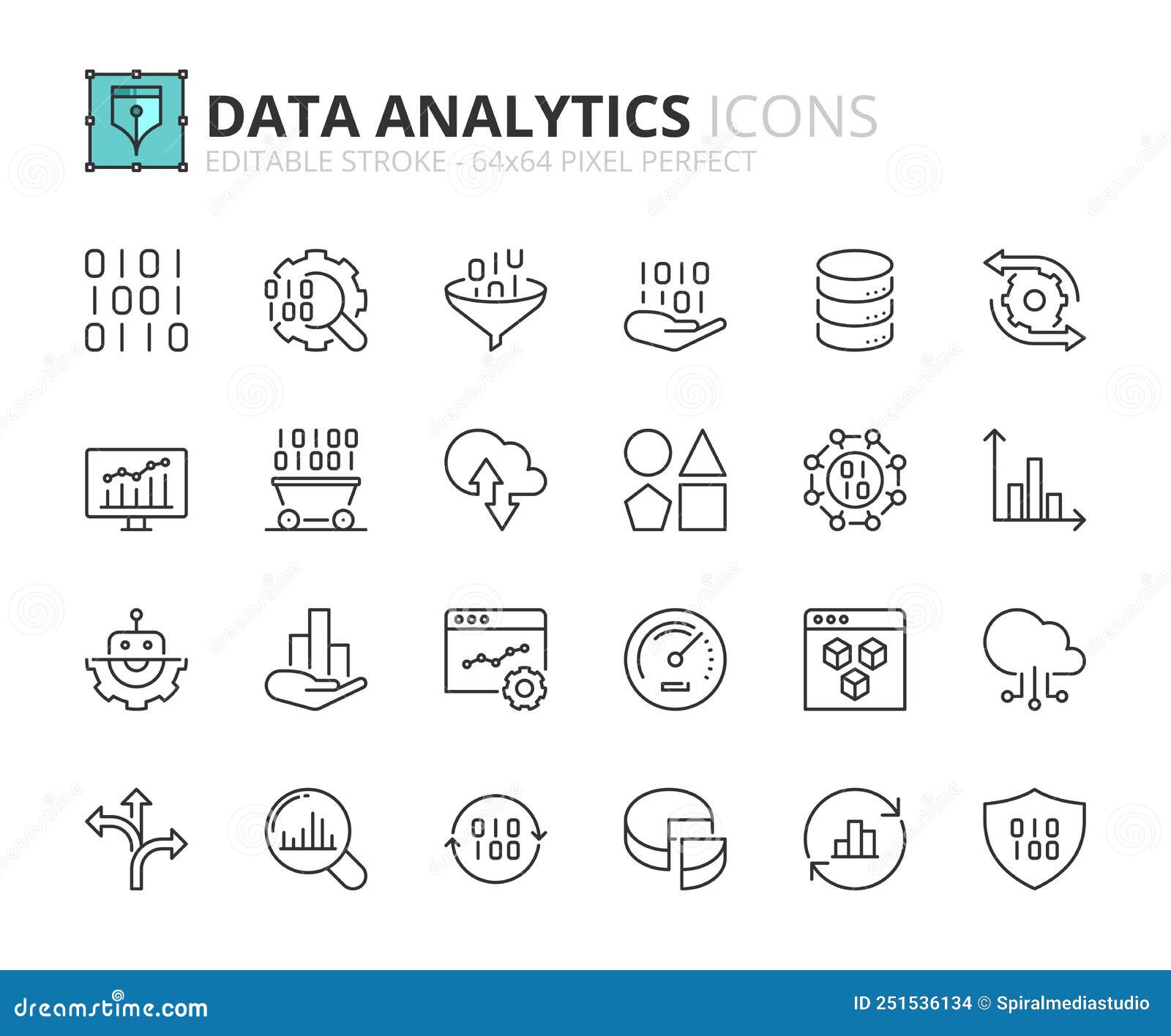 Simple Set of Outline Icons about Data Analytics. Technology Concept ...