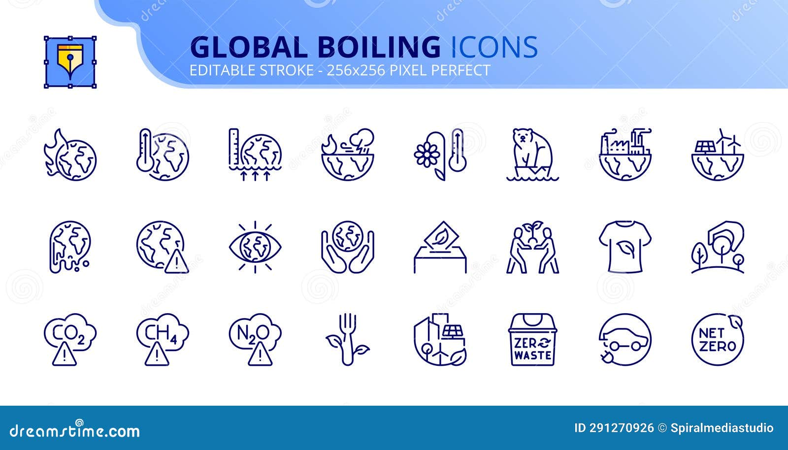 Simple Set of Outline Icons about Era of Global Boiling Stock Vector ...