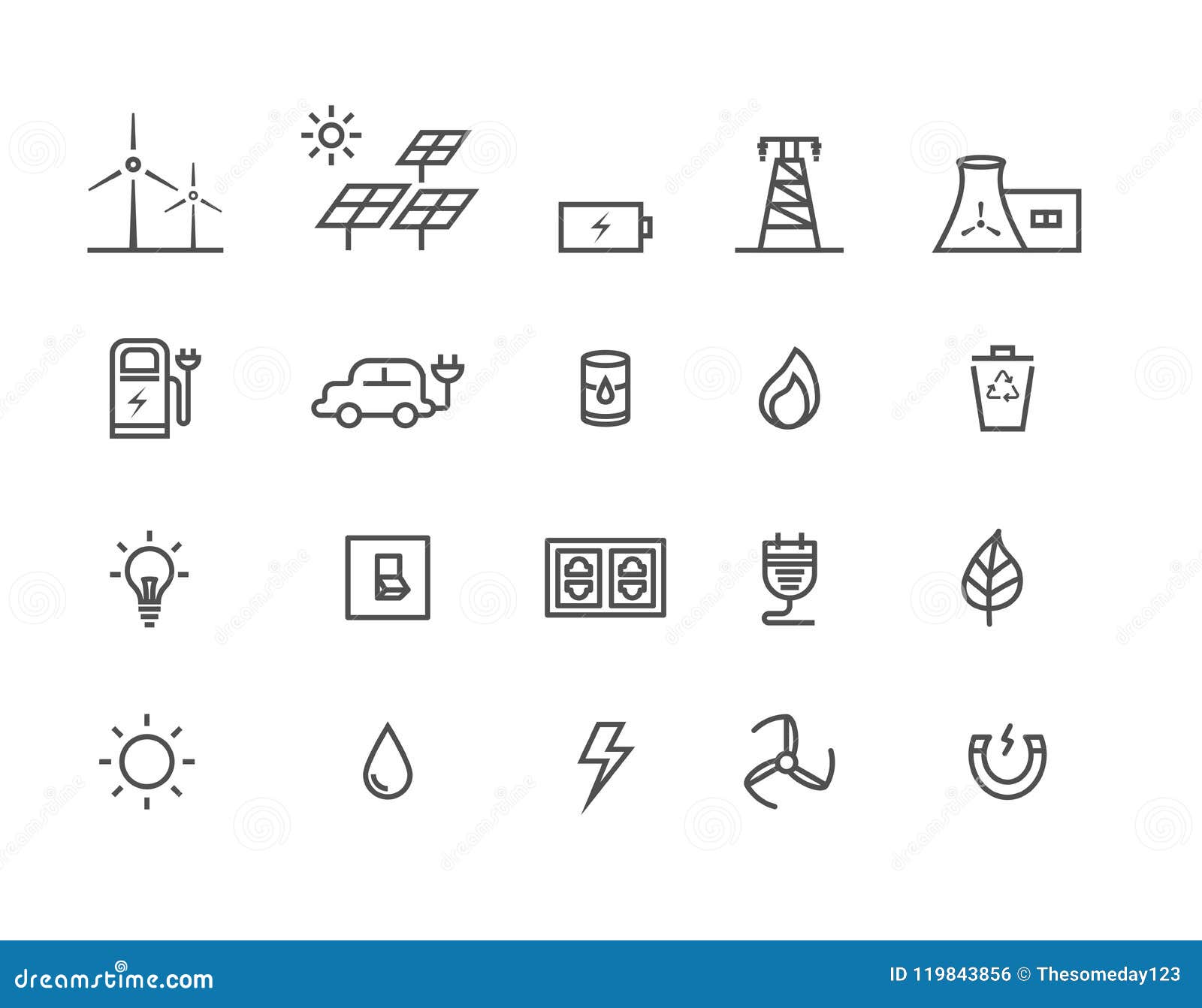 Simple Set by Power Source of Energy Vector Thin Line Icons Stock ...