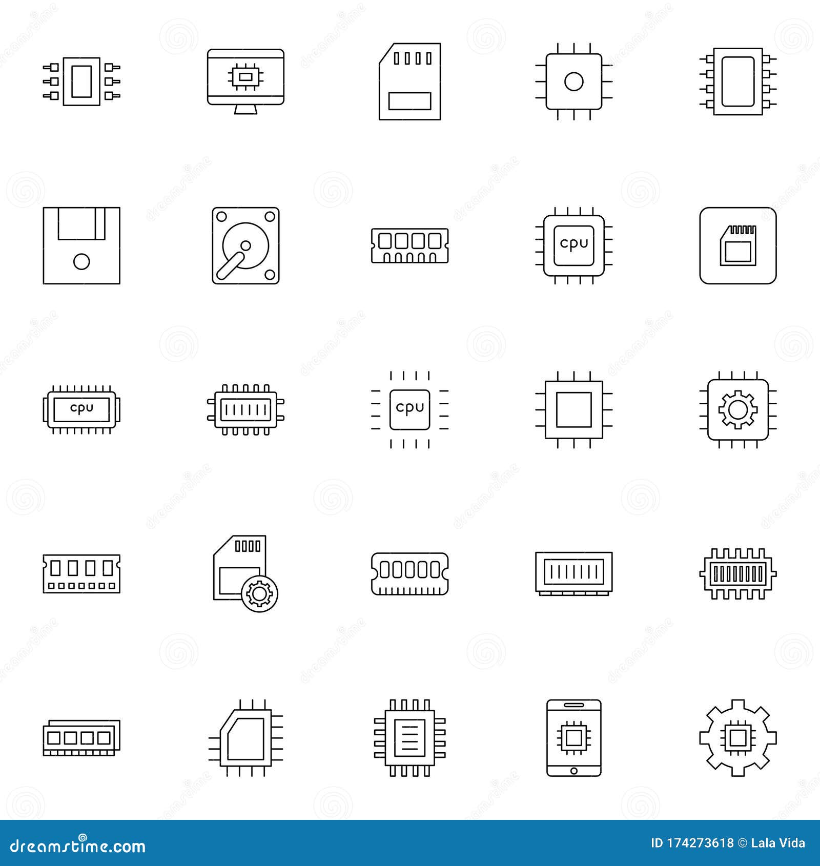 RAM, Memory, CPU Line Icons Set Stock Vector - Illustration of business ...