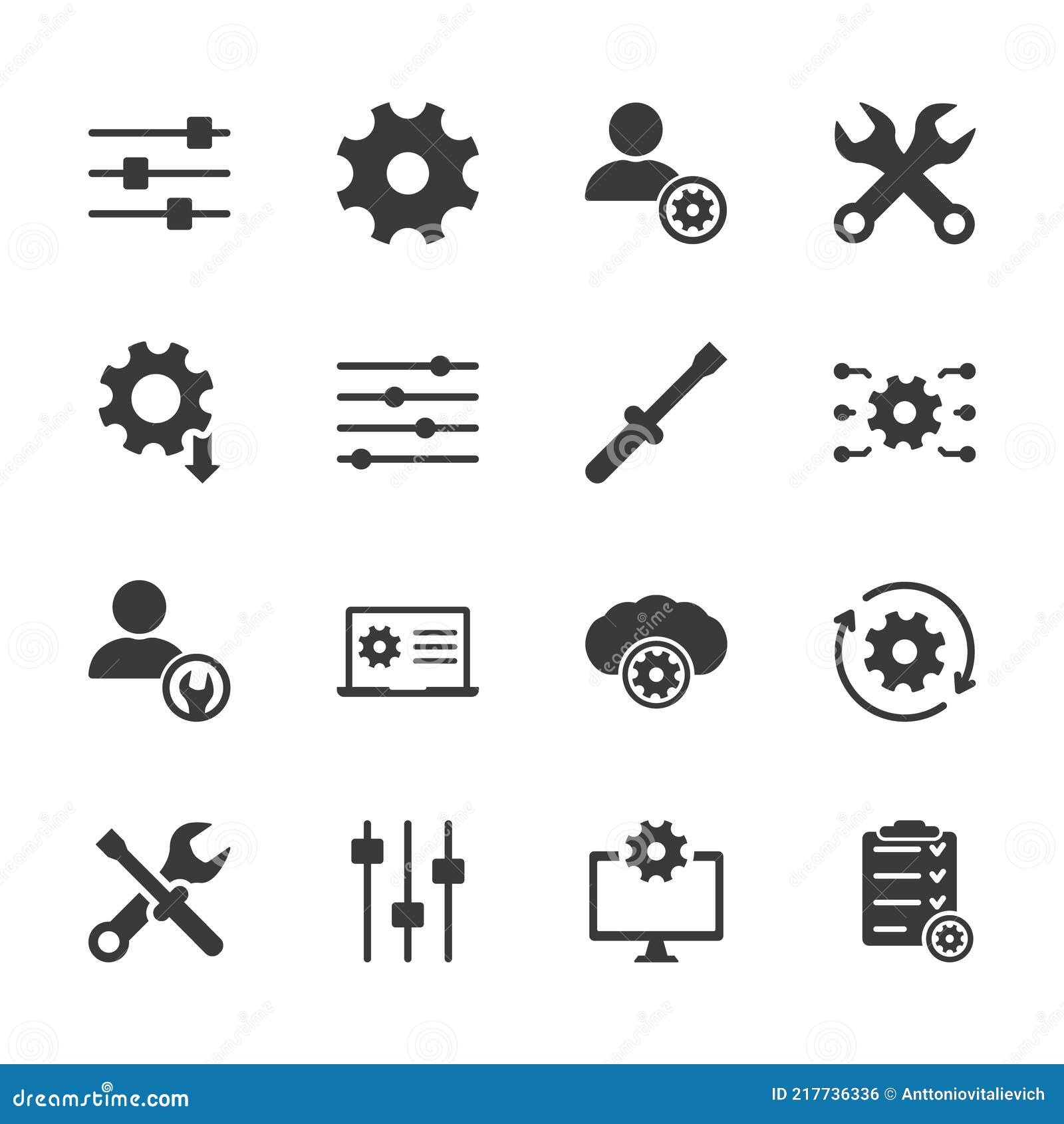 Simple Set Of Setup, Repair And Settings. Gear, Screwdriver And Wrench ...