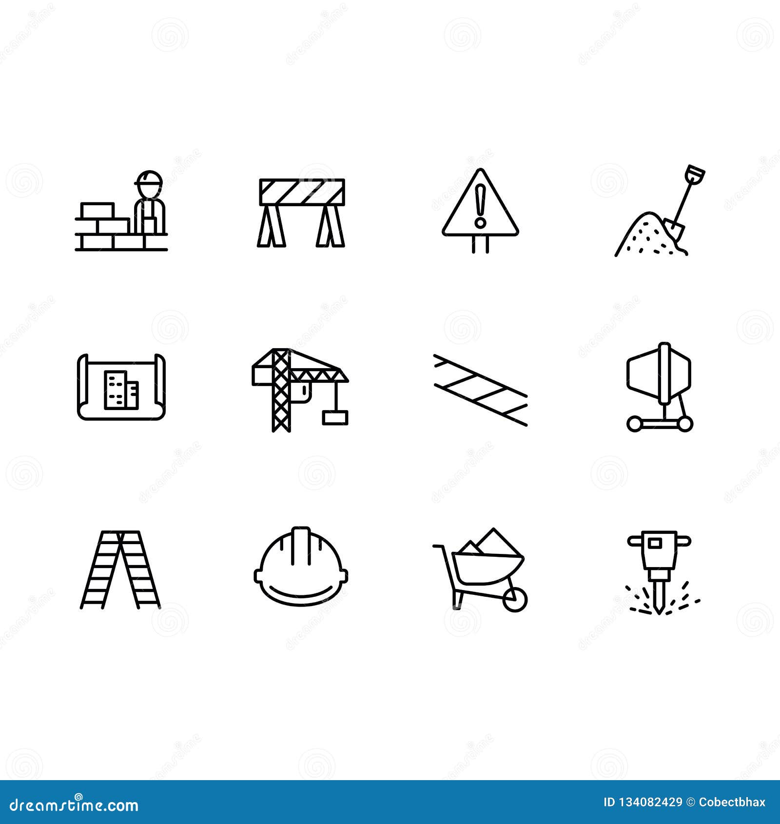 Simple Set Symbols Building Construction and Engineering Line Icon ...