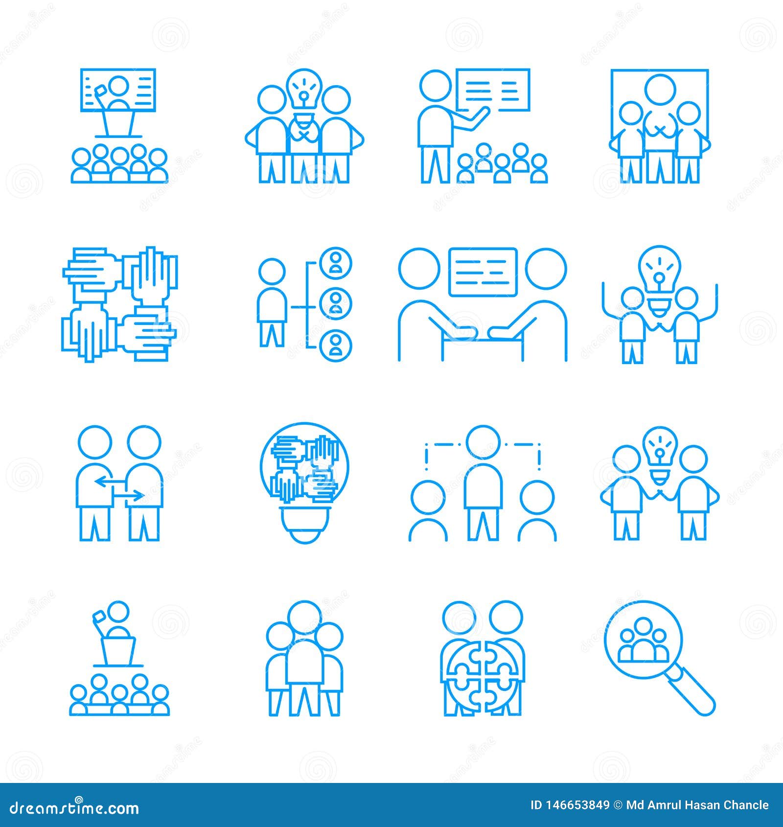 Simple Set of Team Work Icon. Vector White Linear Sign Symbol Editorial ...