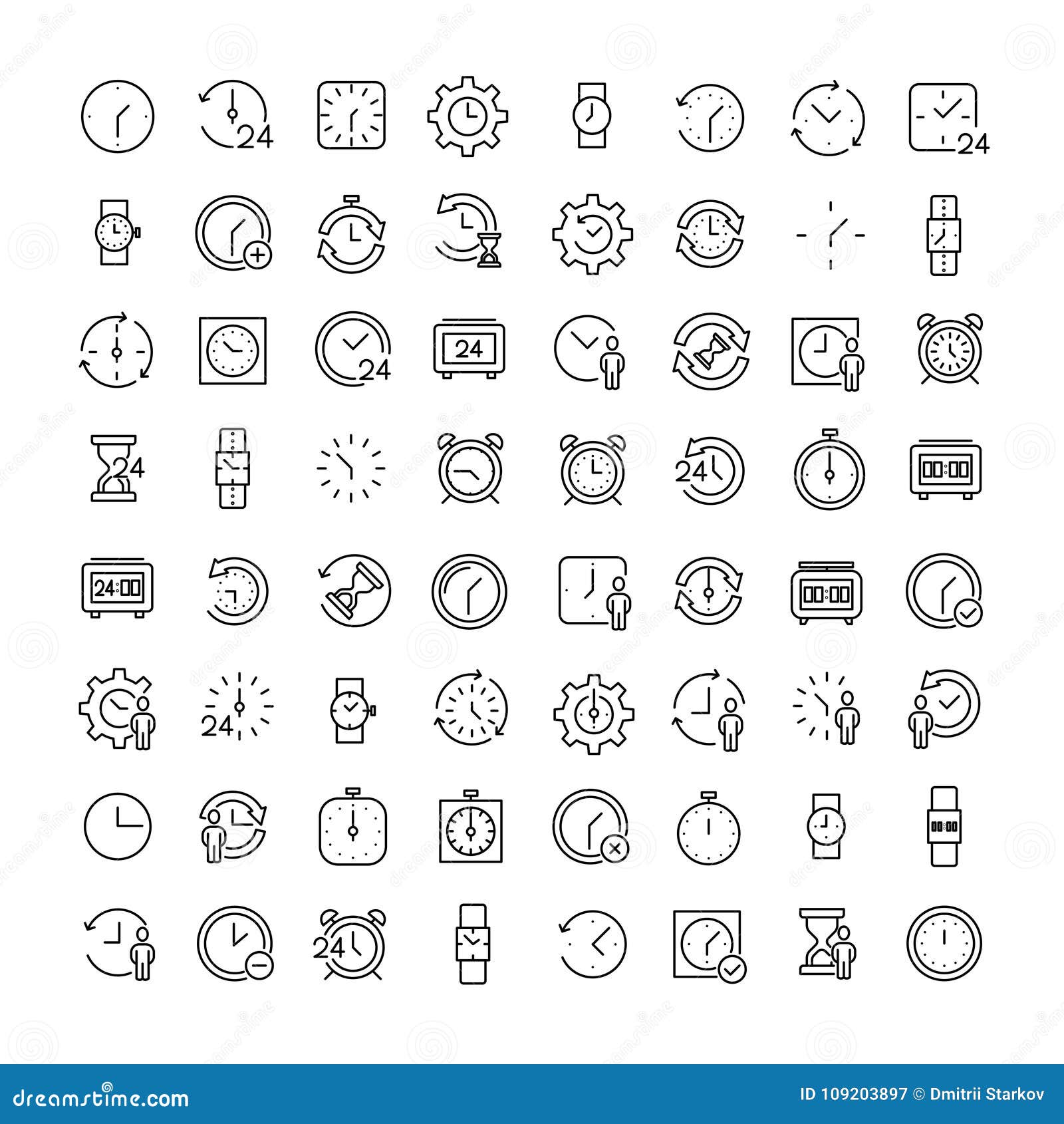 Simple Set of Time Related Outline Icons. Stock Vector - Illustration ...