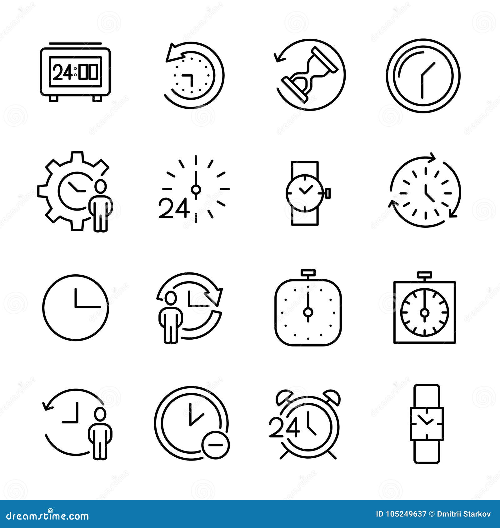 Simple Set of Time Related Outline Icons Stock Vector - Illustration of ...