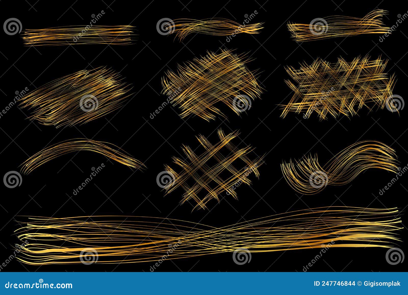 Simple Set 10 Vector Multiple Gold Golden Line Scribble Stock Vector ...