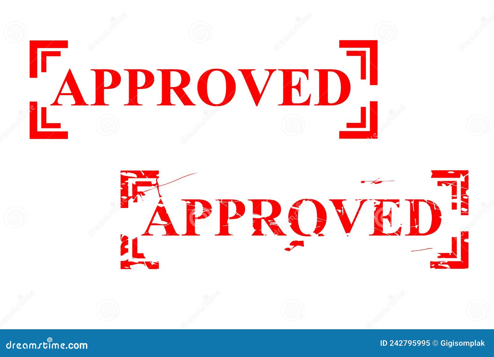 Simple Set 2 Vector Red Rectangle Rubber Stamp Effect Approved ...