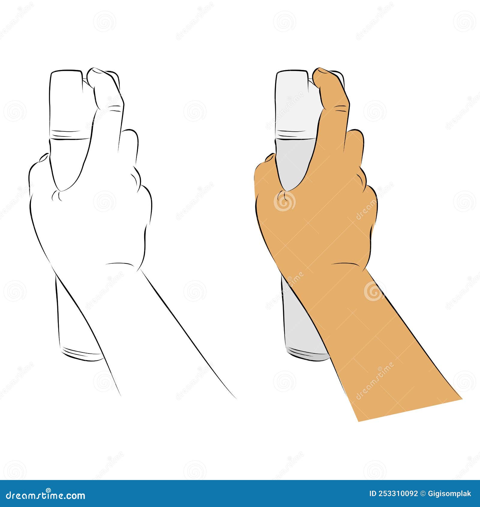 Simple Set 2 Vector Sketch Hand Push the Spray Stock Vector ...