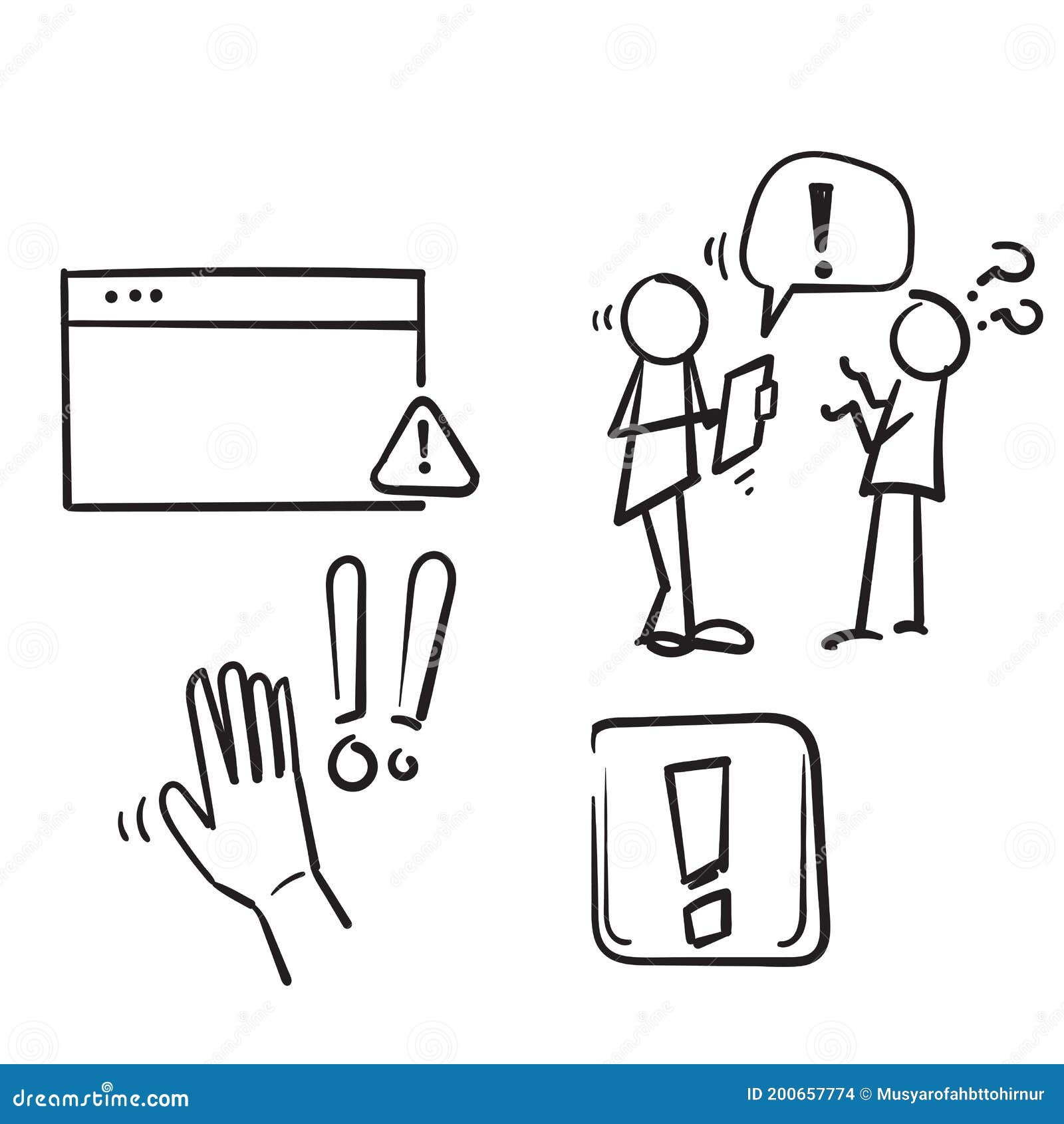 Simple Set of Warnings Related Vector Line Icons in Doodle Hand Drawn ...