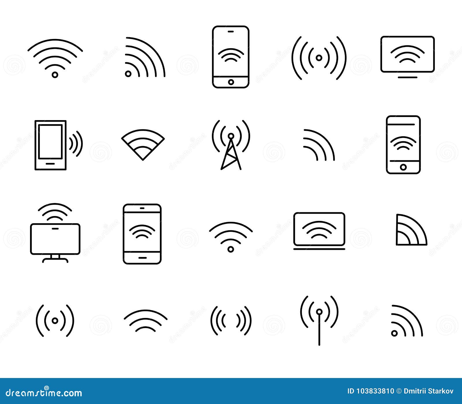 Simple Set of Wi-fi Related Outline Icons Stock Vector - Illustration ...