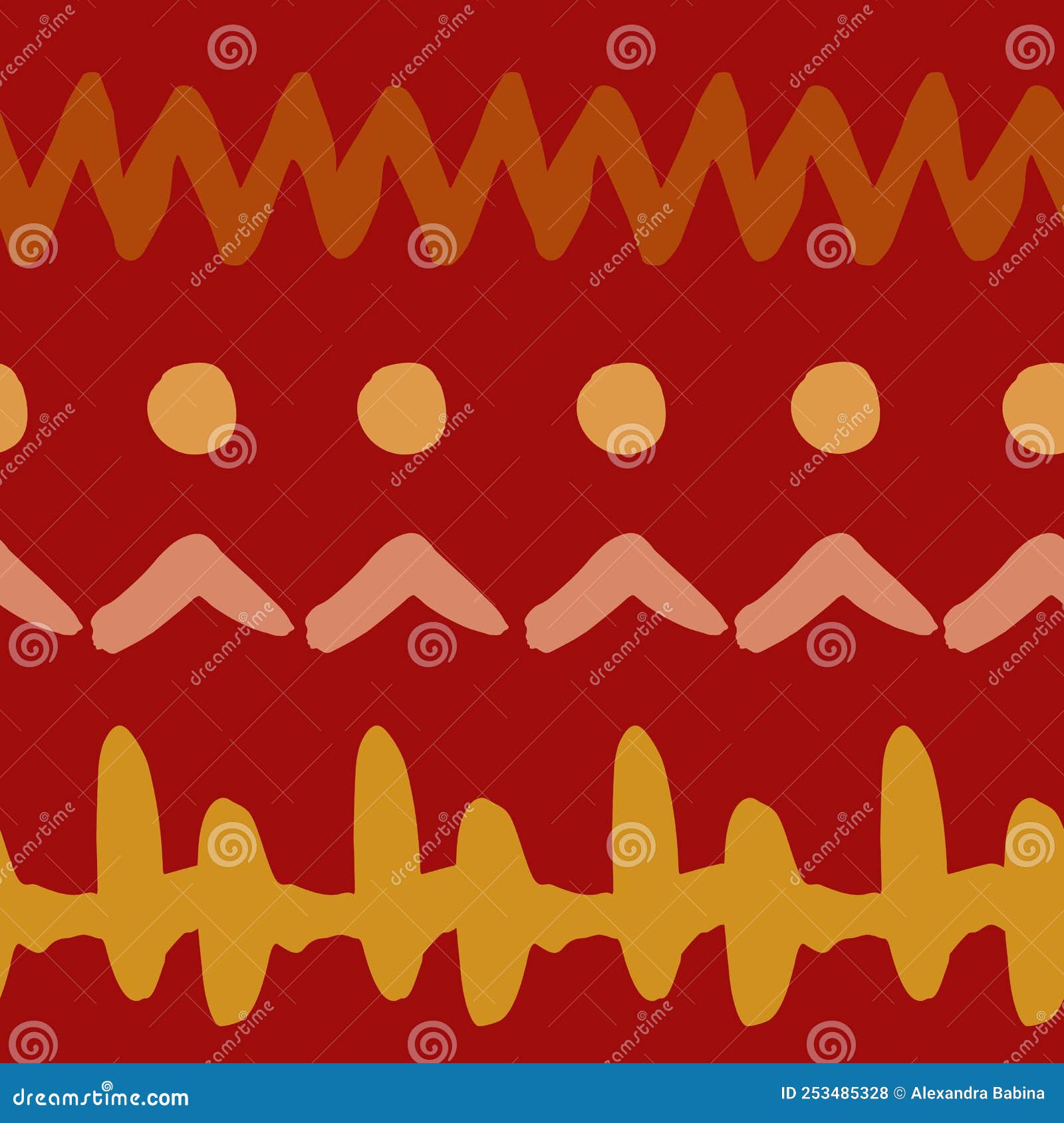 Simple Shape Boho Style Pattern on Red Background. Stock Vector ...