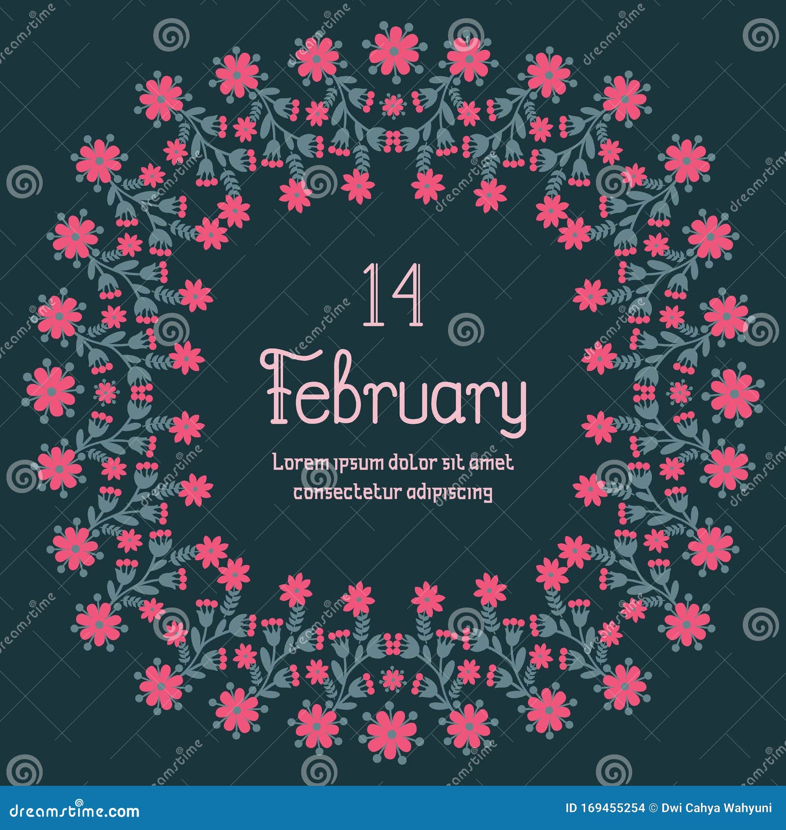 February 14 Invitation, Postcard. Flower Frame. Drawn. Vector ...