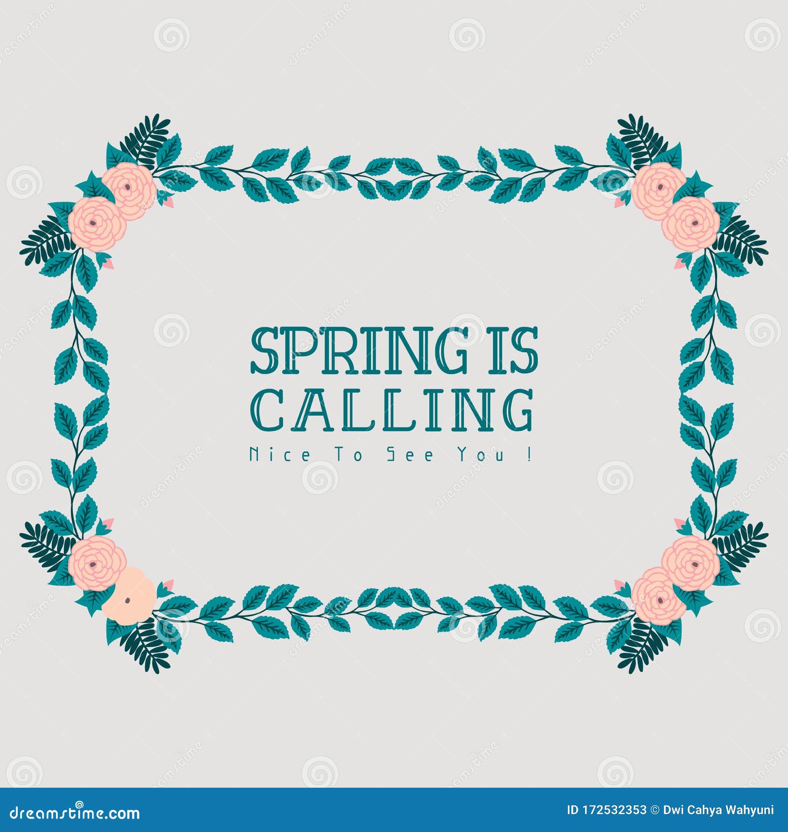 Simple Shape of Spring Calling Greeting Card Design, with Seamless Leaf ...