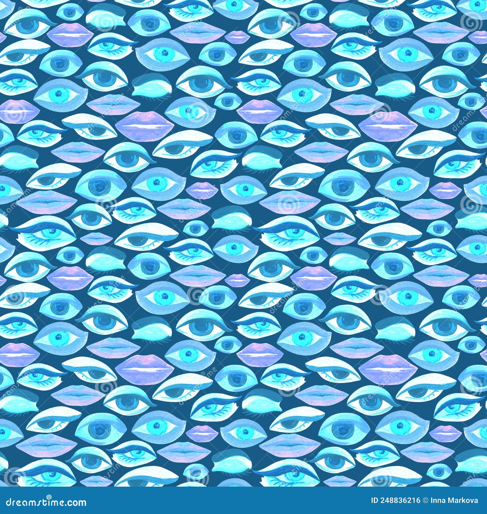 Abstract Blue Eyes Seamless Pattern. Stock Illustration - Illustration ...