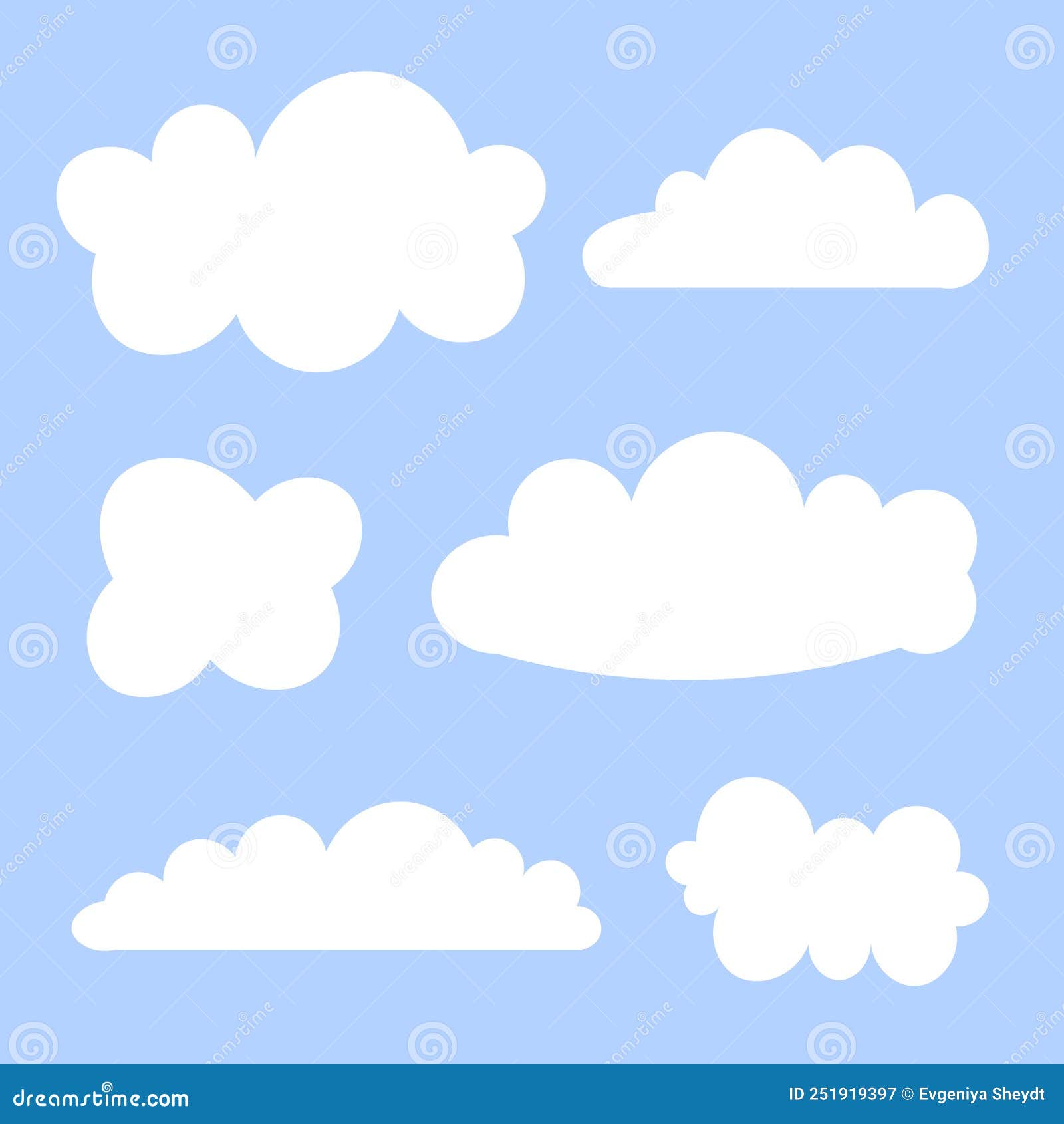 Simple Shapes Cloud. Abstract White Cloudy Set Isolated on Blue ...