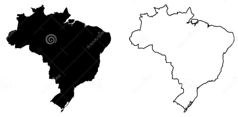 Simple only Sharp Corners Map of Brazil Vector Drawing. Filled Stock ...
