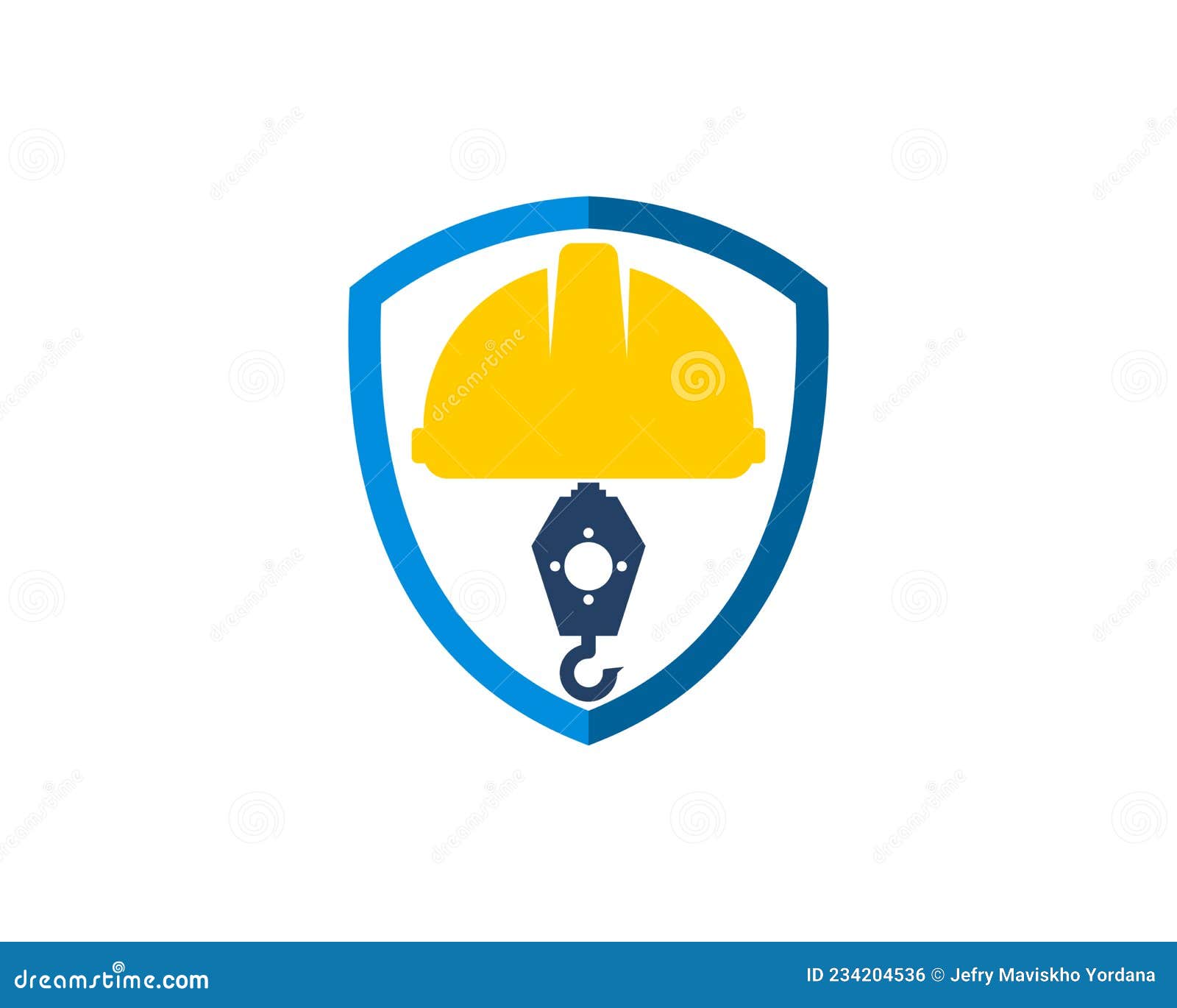 Simple Shield with Safety Helmet and Crane Inside Stock Illustration ...