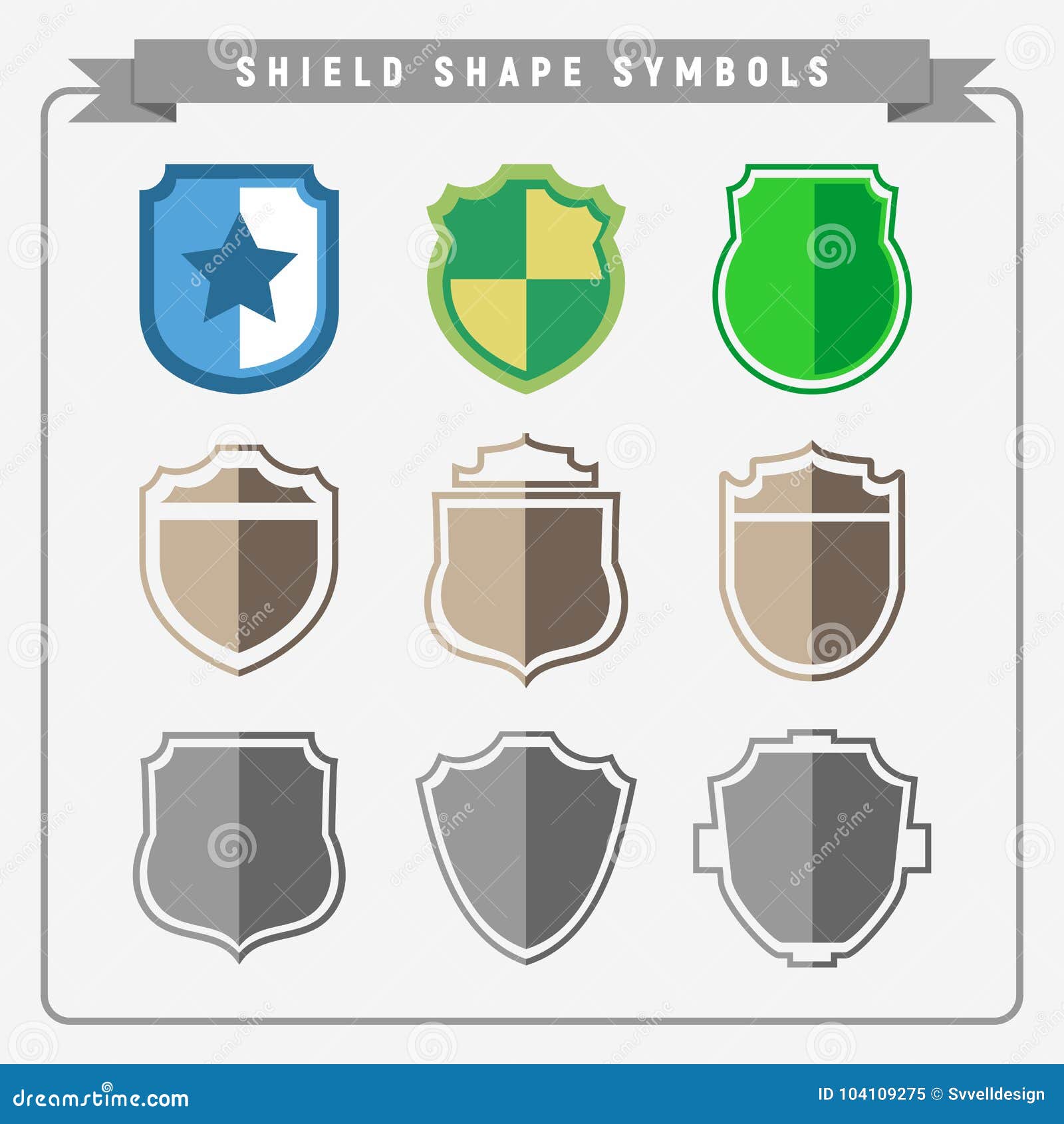 Simple Shield Shape Symbol Set Graphic Cartoon Vector | CartoonDealer ...