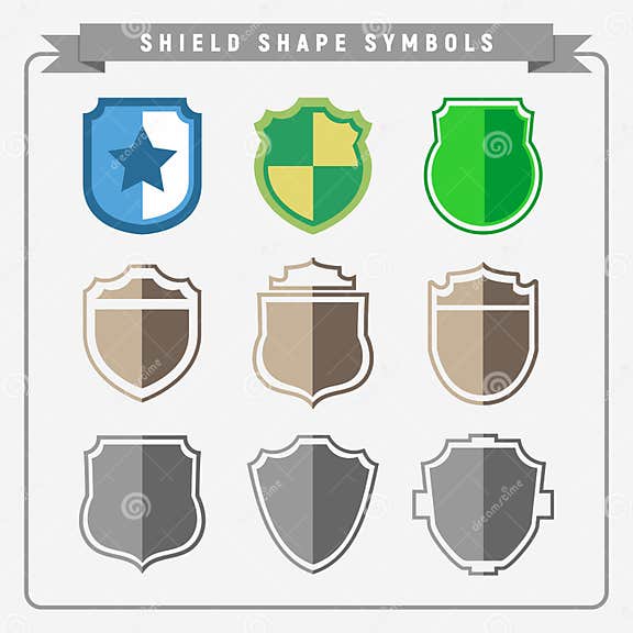 Simple Shield Shape Symbol Set Graphic Stock Vector - Illustration of ...