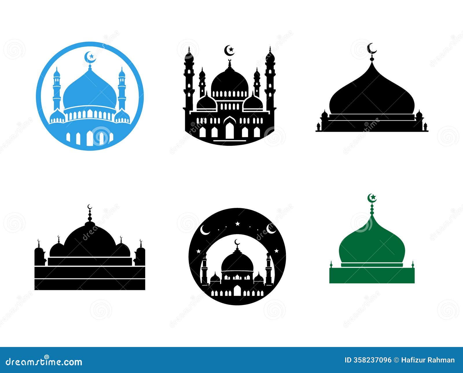 Simple Silhouette Mosques in Various Colors for Design Use Stock ...