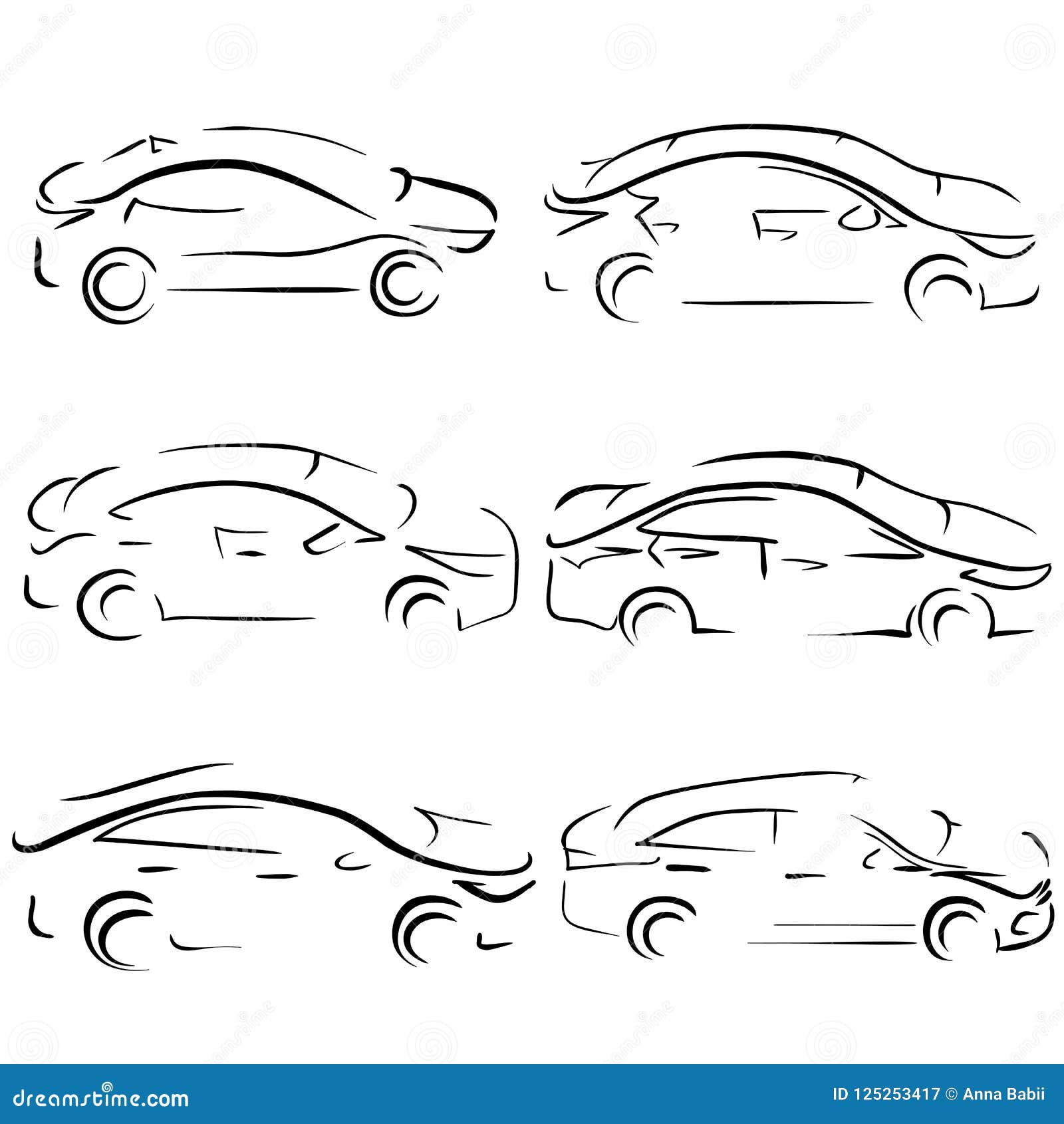 Simple Sketch Car Set. Vector Illustration. Stock Vector - Illustration ...