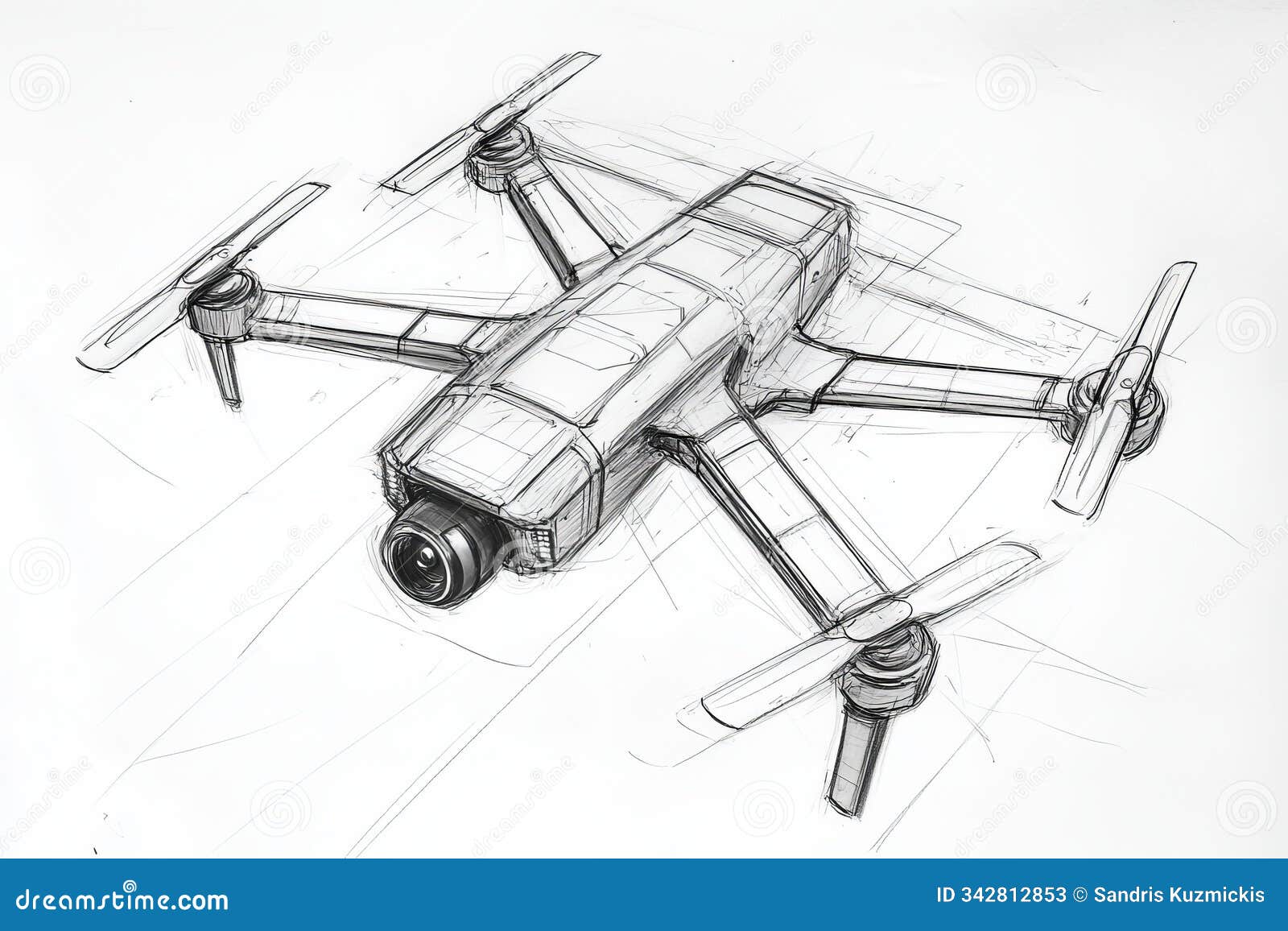 Simple Sketch of a Drone. Generative AI. Stock Illustration ...