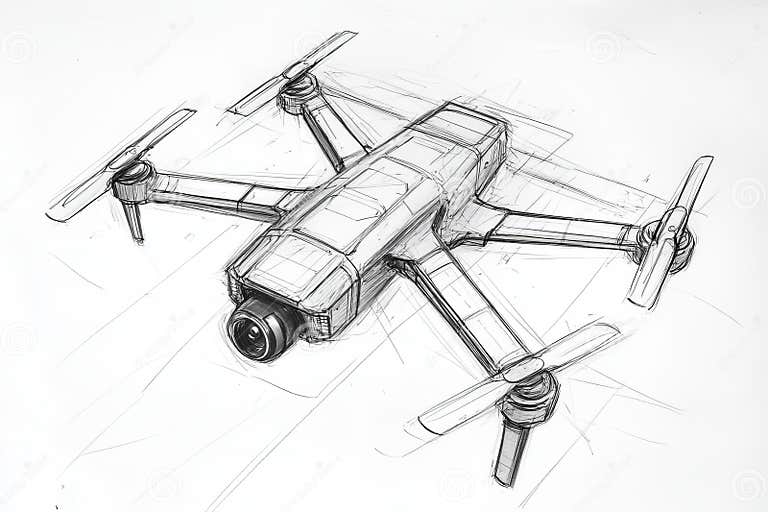 Simple Sketch of a Drone. Generative AI. Stock Illustration ...