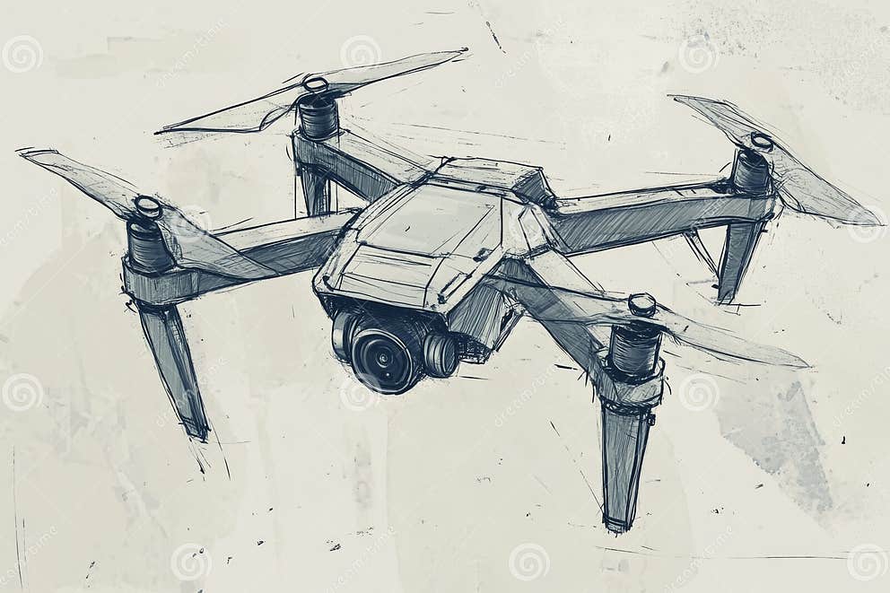 Simple Sketch of a Drone. Generative AI. Stock Illustration ...