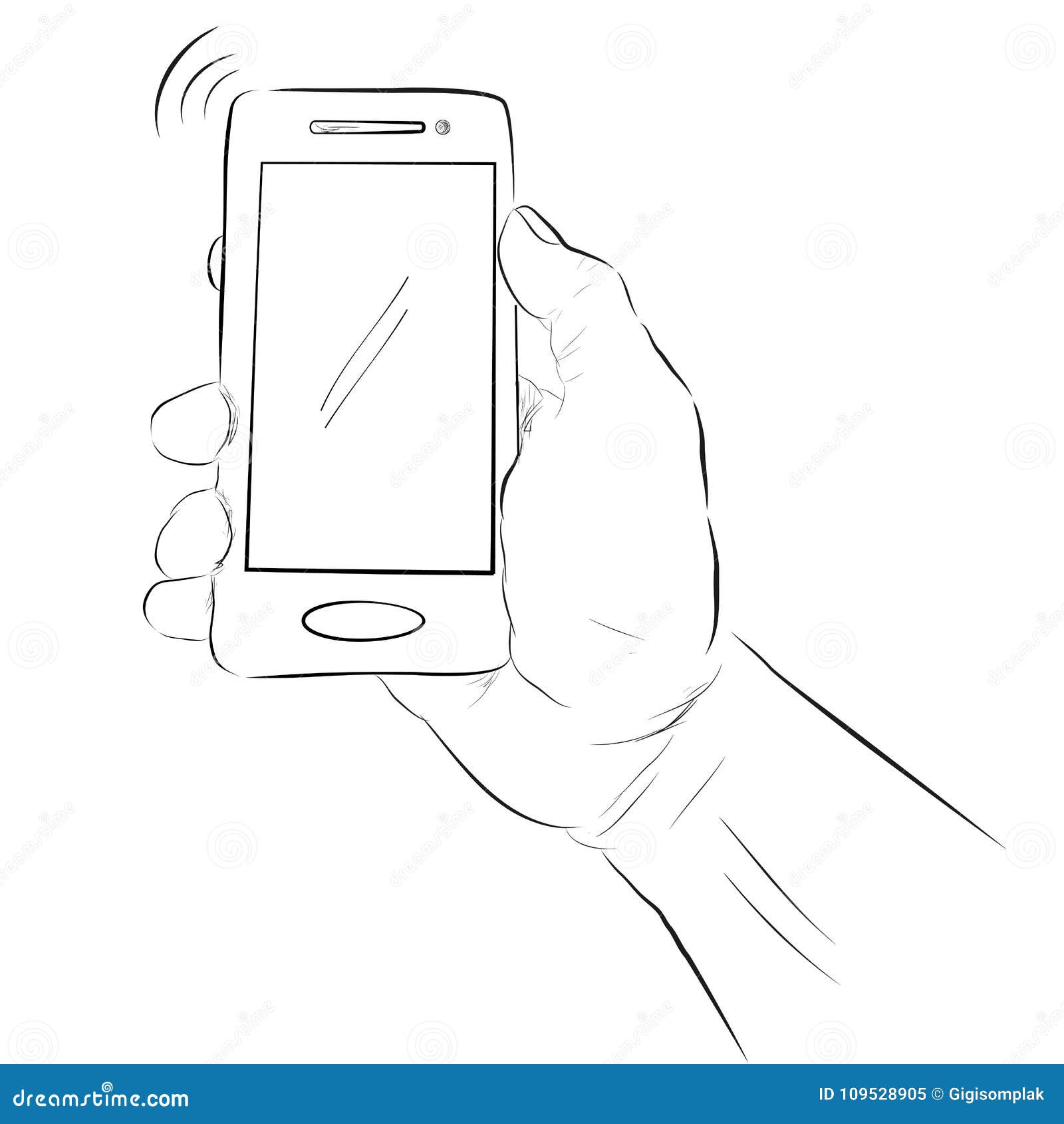 Simple Sketch of Hand Holding Smartphone at White Background Stock ...
