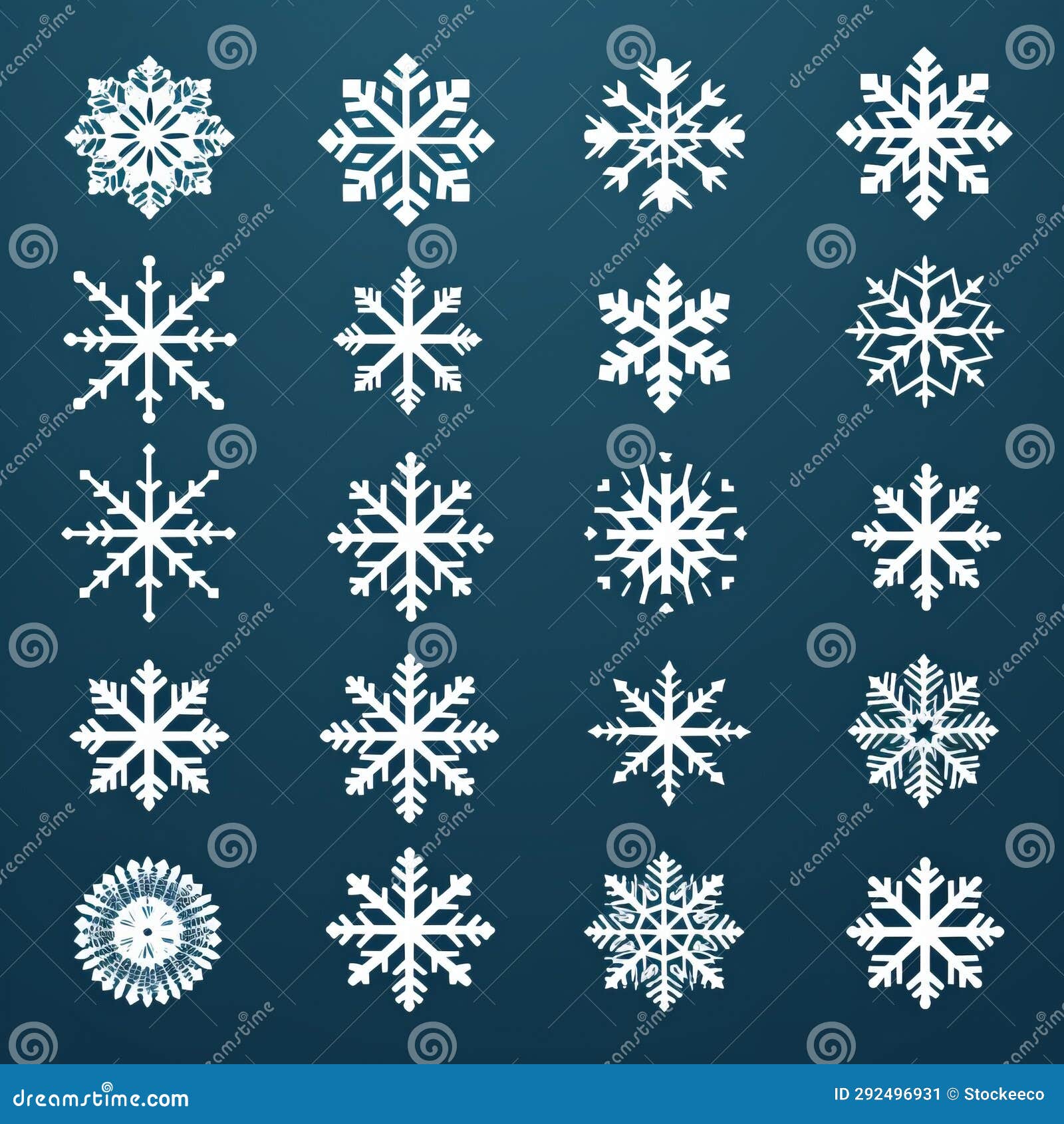 Simple Snowflake Vector Icon Set on Blue Background Stock Illustration ...